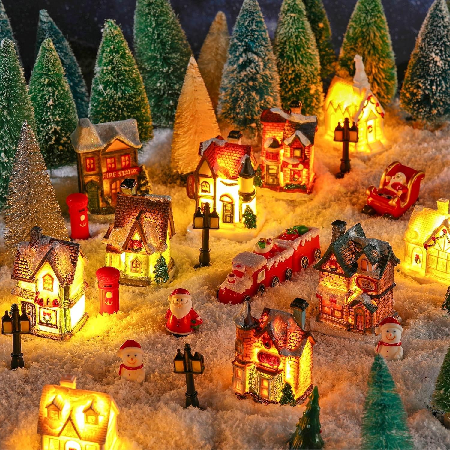 Amazon.com: Kasyat 50 Pcs Christmas Winter Village Sets, Winter Scene ...