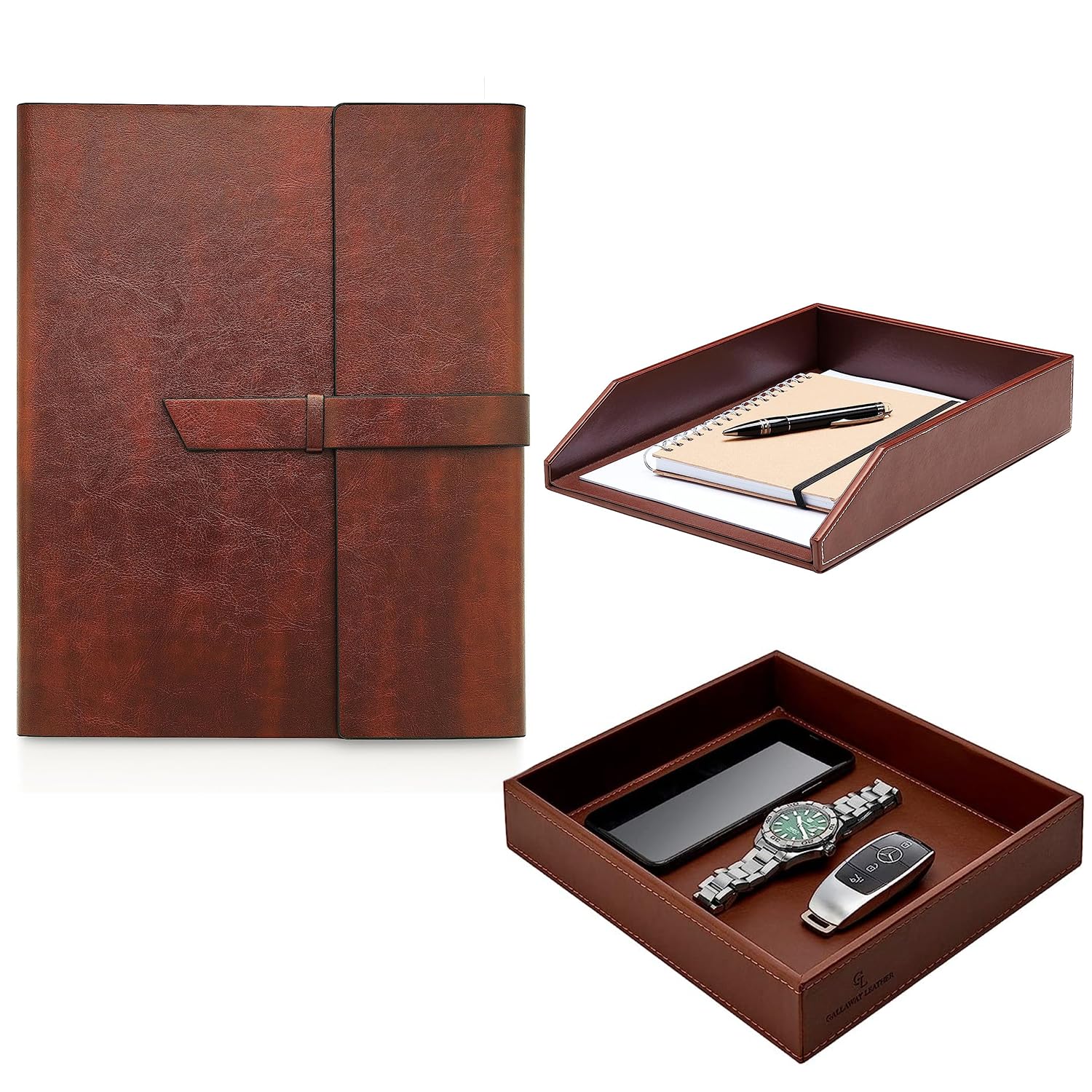 Amazon.com : GALLAWAY LEATHER Padfolio,Letter Tray,and Valet Tray ...