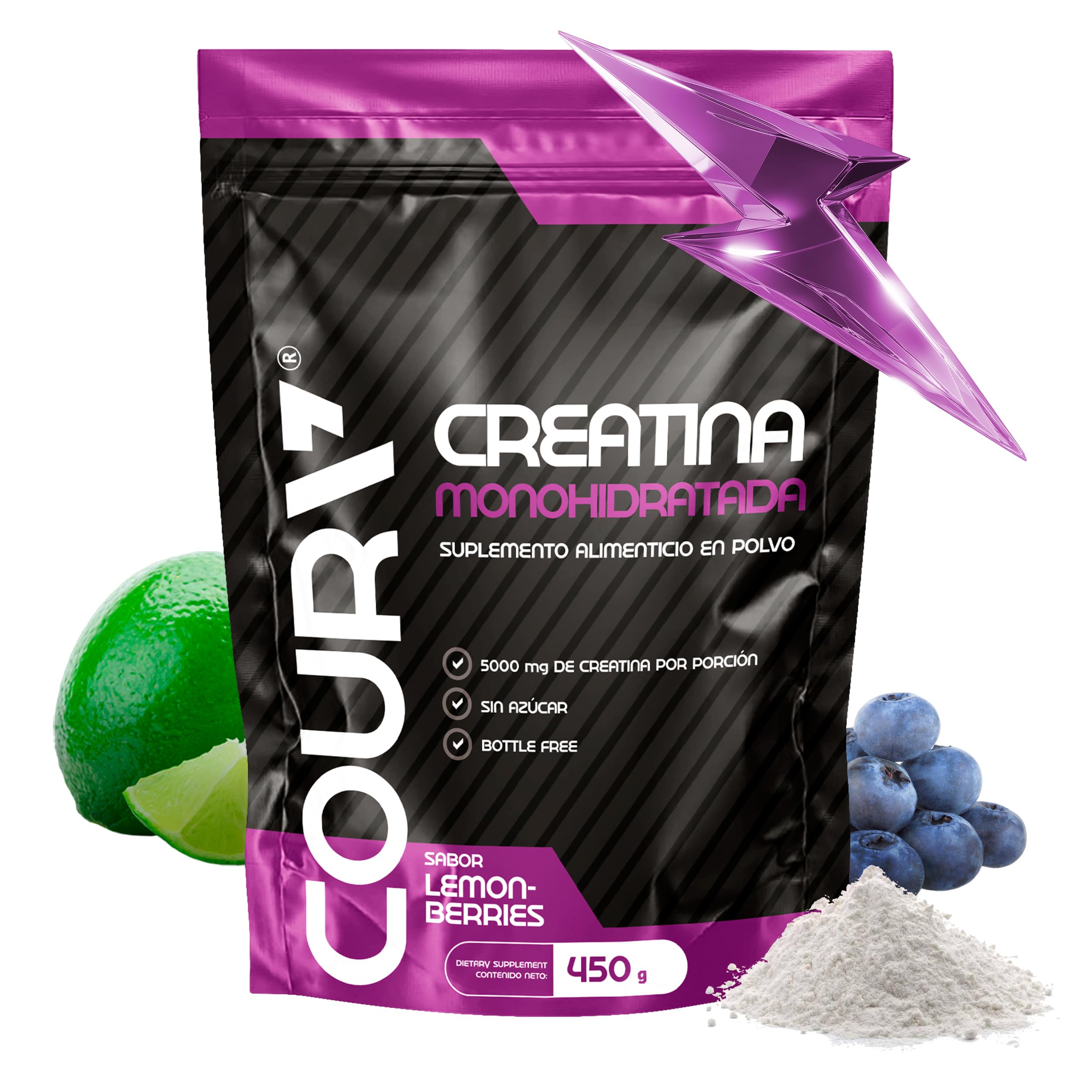 COURA Creatina Monohidratada - Creatina Gym Sabor Lemon-Berries 450g ...