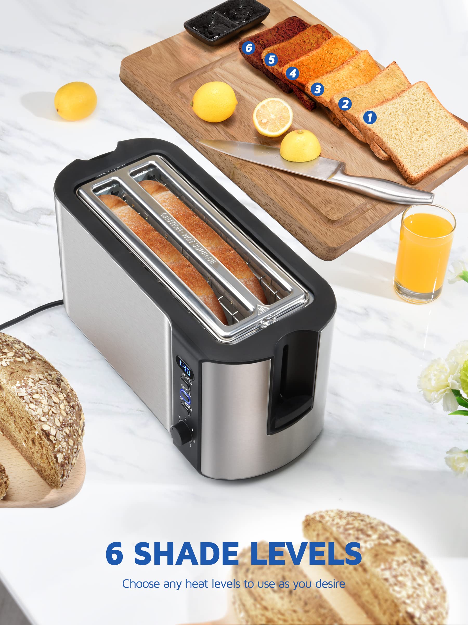 DyBaxa Stainless Steel Toaster 4 Slice Smart LED, Toaster 2 Slice Long ...