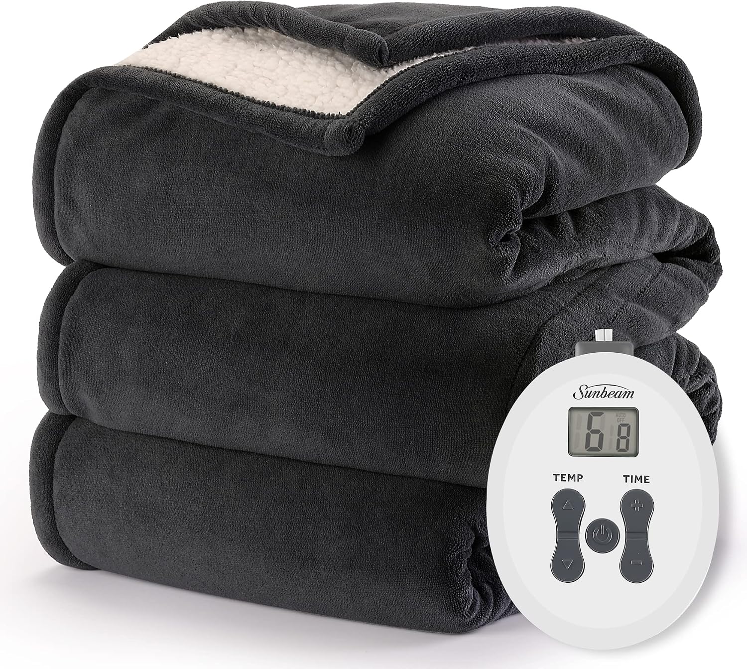 Amazon.com: Sunbeam Royal Luxe Sherpa Night Fog Heated Blanket - Full ...