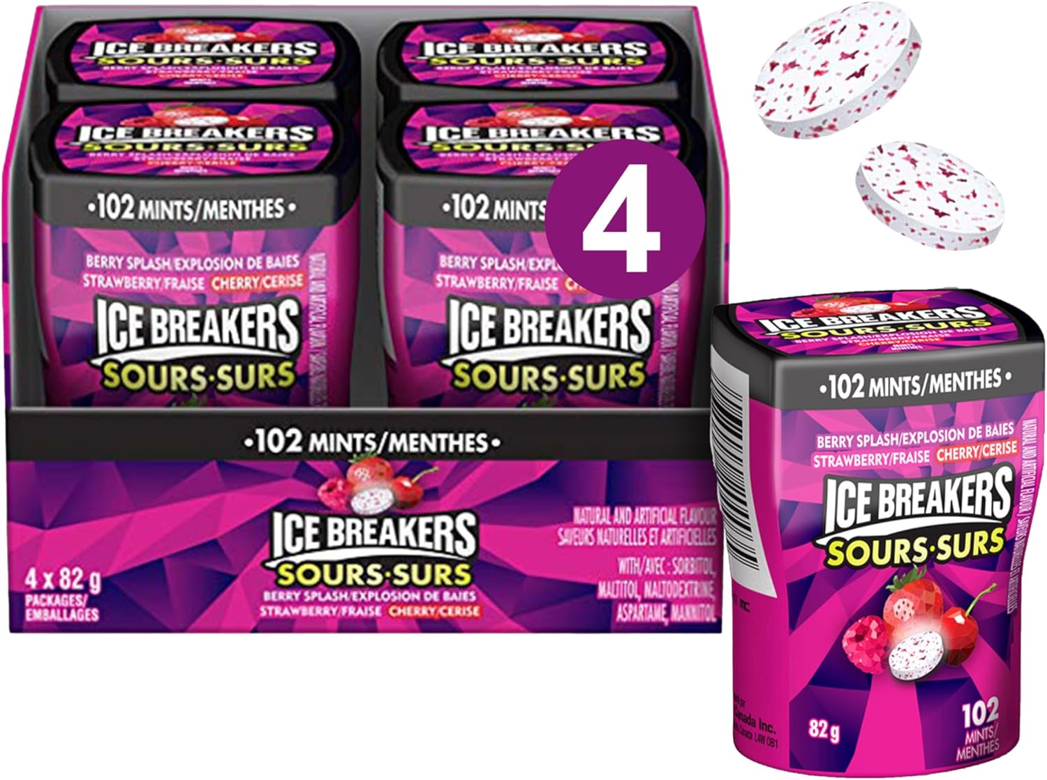 ICE BREAKERS Sours Mints, Mint Candy to Share, Berry Splash Flavour ...