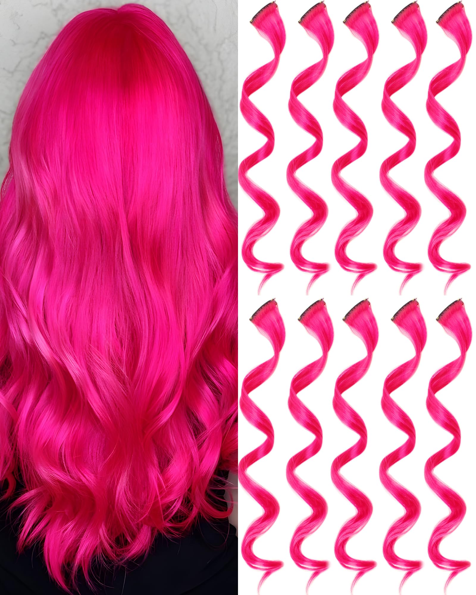 Amazon.com : Olldag 10 PCS Hot Pink Hair Extensions Clip in Kid's Party ...