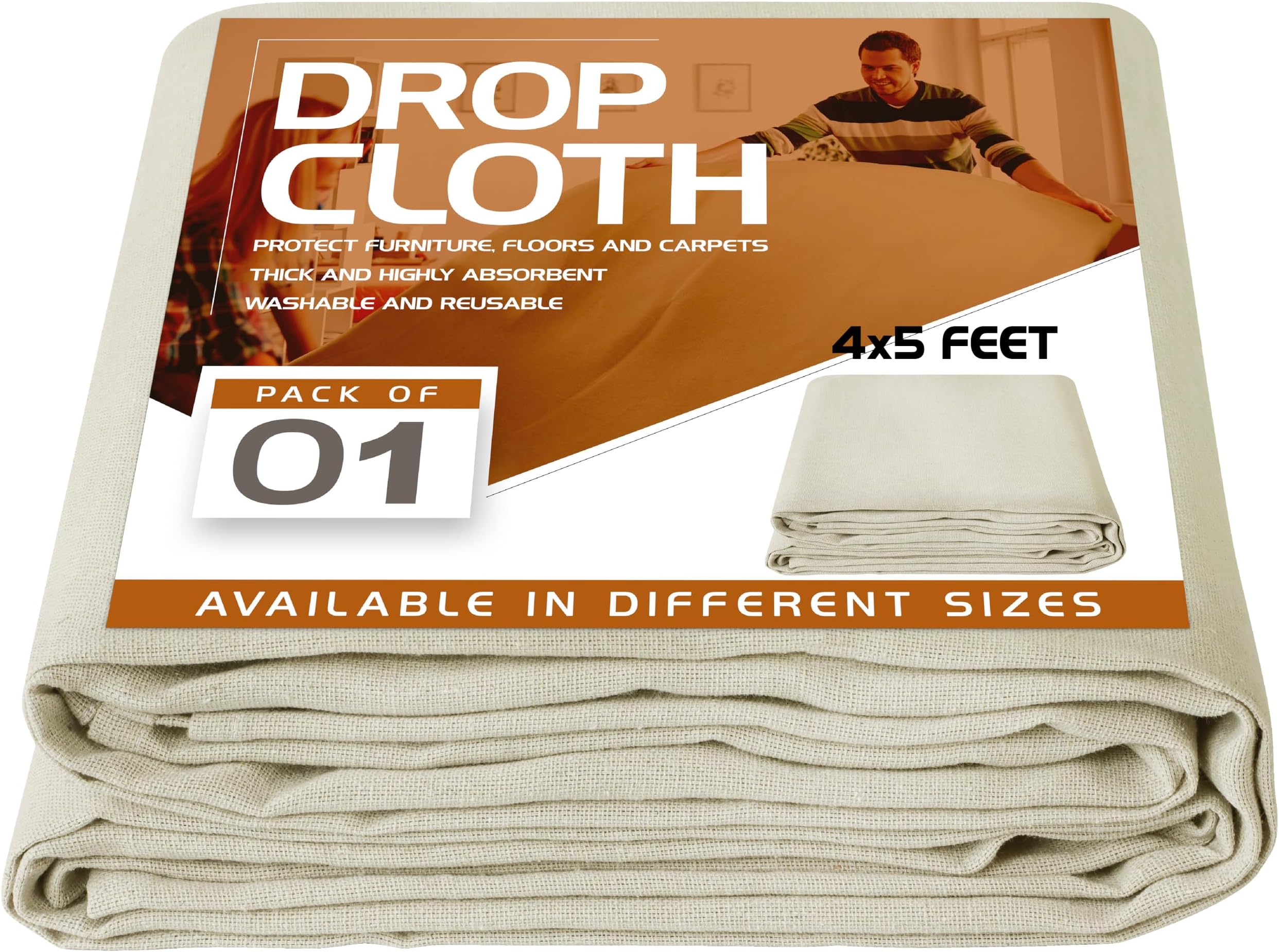 Canvas Drop Cloth for Painting (Size 4 x 15 Feet, Pack of 1) - Pure ...