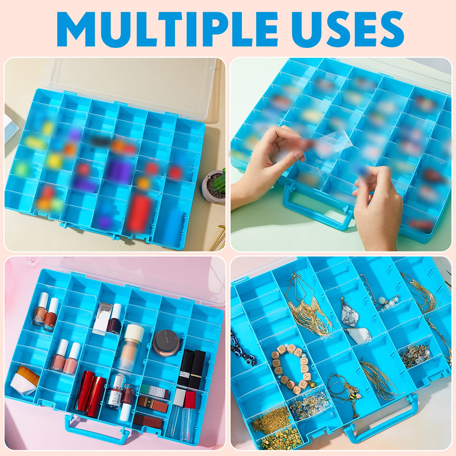 Juexica 2 Pack 48 Grids Clear Plastic Organizer Box with Removable ...