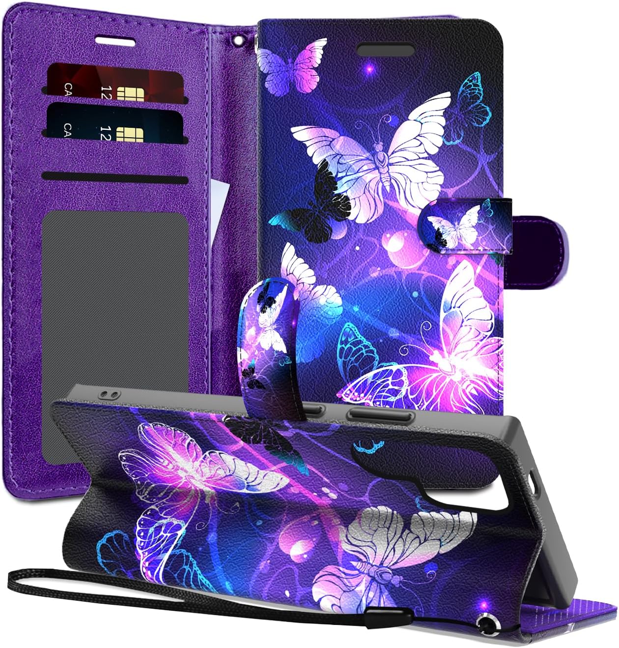 Amazon.com: Bcov Galaxy S24 Ultra Case,Colorful Dragonfly Leather Flip Phone Case Wallet Cover ...