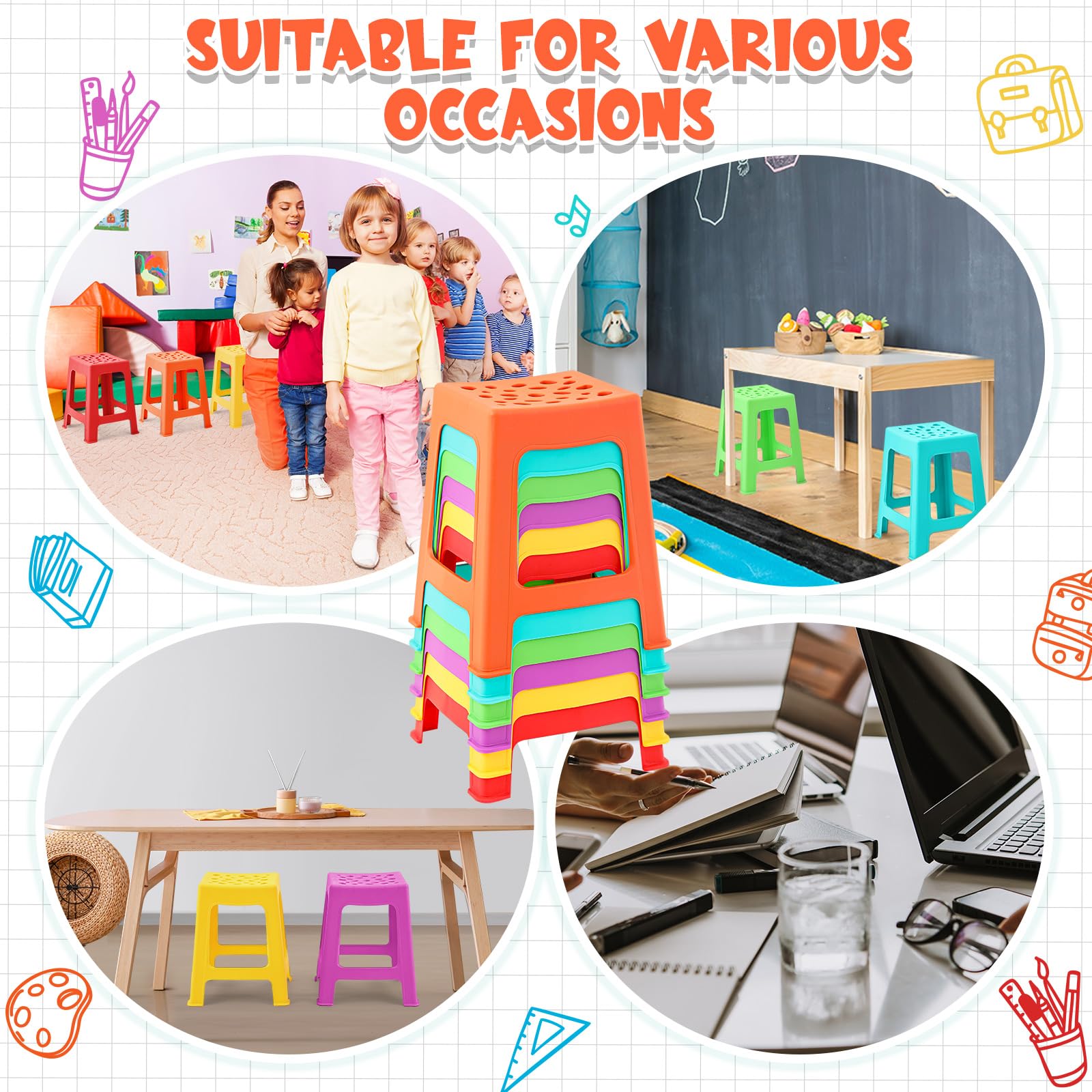 Stackable Stools 6-Pack Stackable Classroom Stools 18 Inch - Nesting ...