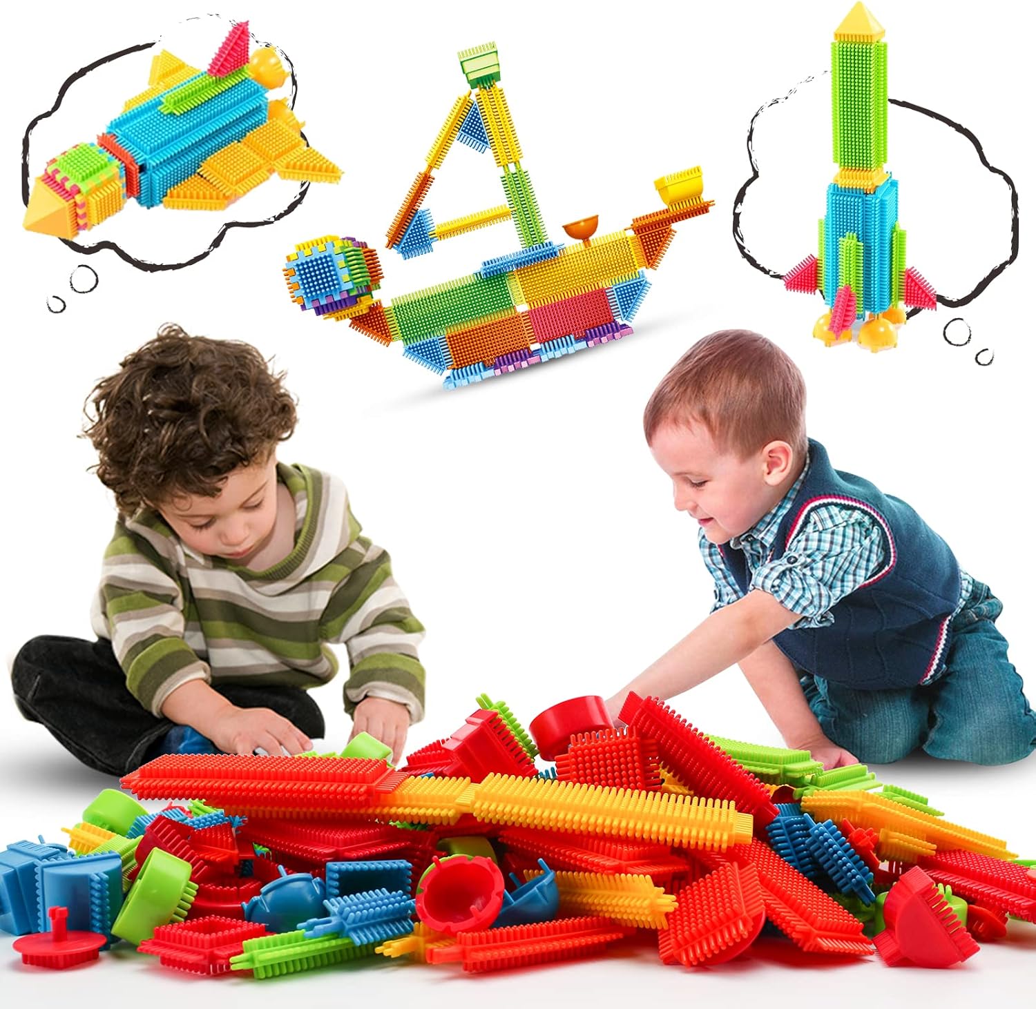 Stickle Bricks Building Blocks Tiles – 150 Pcs Bristle Blocks ...