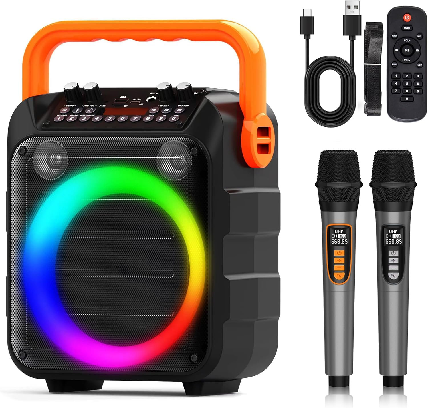 Amazon.com: Karaoke Machine with 2 Wireless Microphones and RGB Color Lights,Karaoke Speaker ...