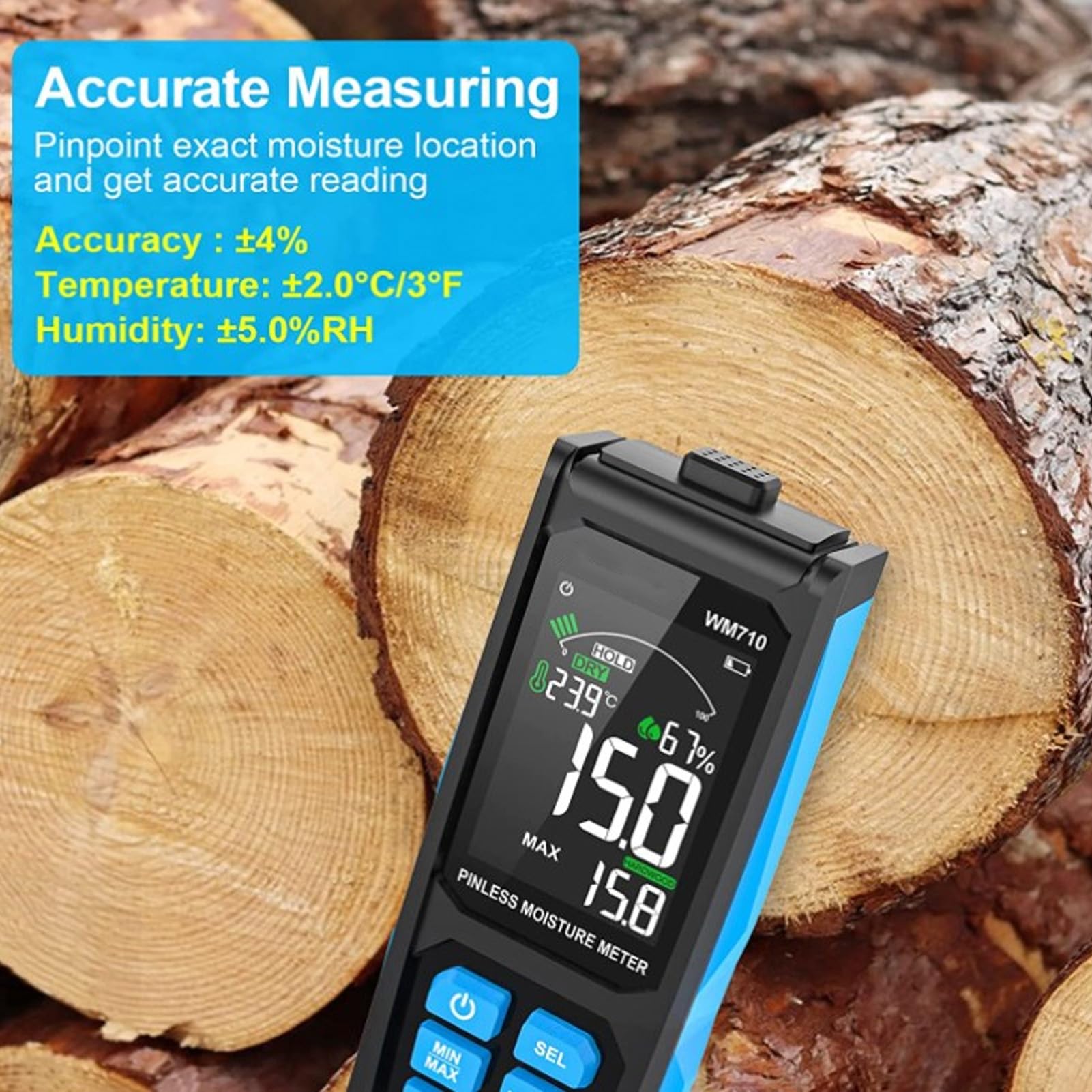 Wall Humidity Sensor WM710 Pinless Moisture Meter - Color LCD Backlit ...