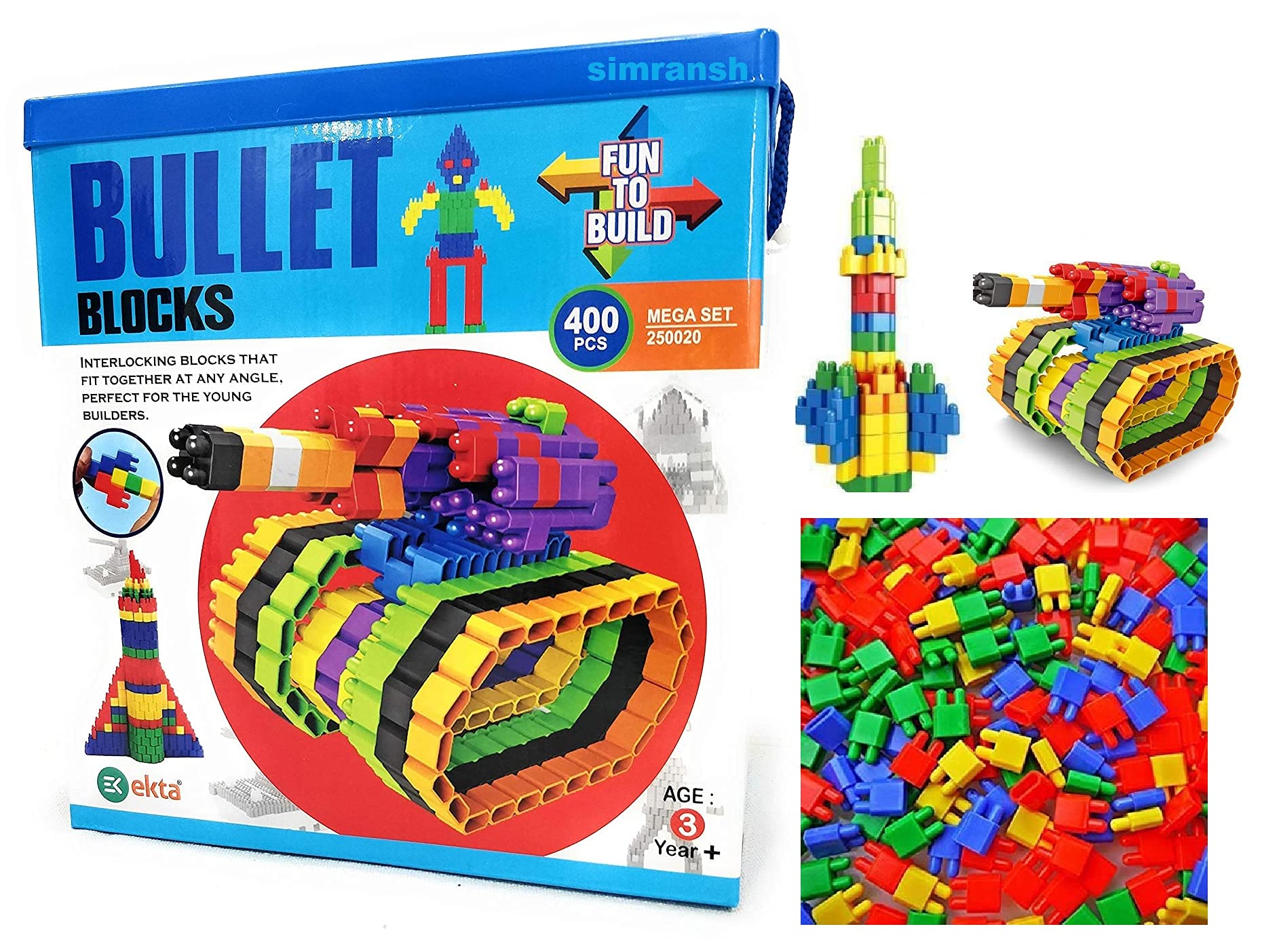 Buy Simransh Bullet Building Blocks Mega Set 400 pcs, Multicoloured ...