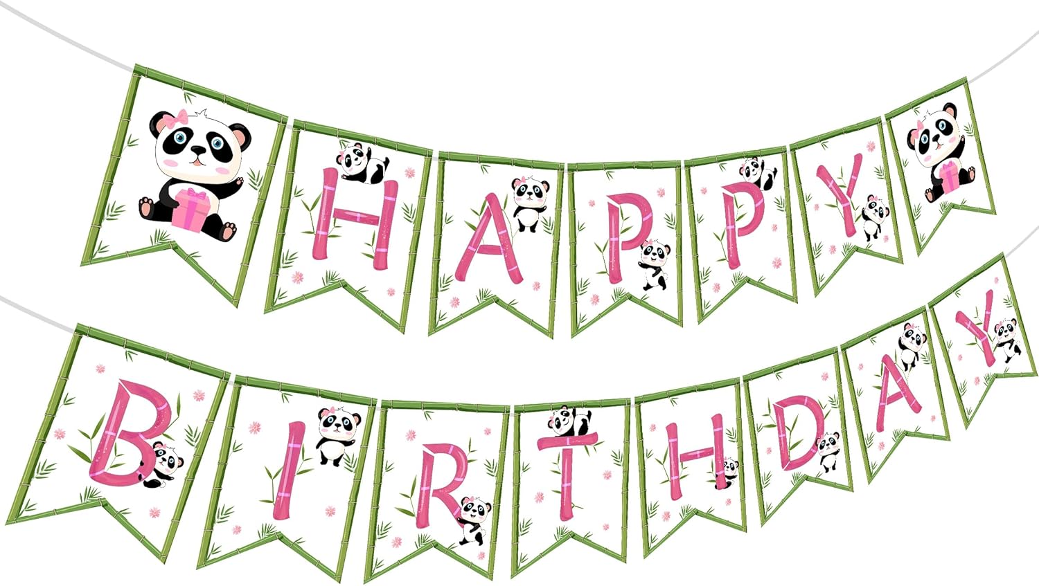 Amazon.com: Cheereveal Pink Panda Happy Birthday Banner for Girls ...