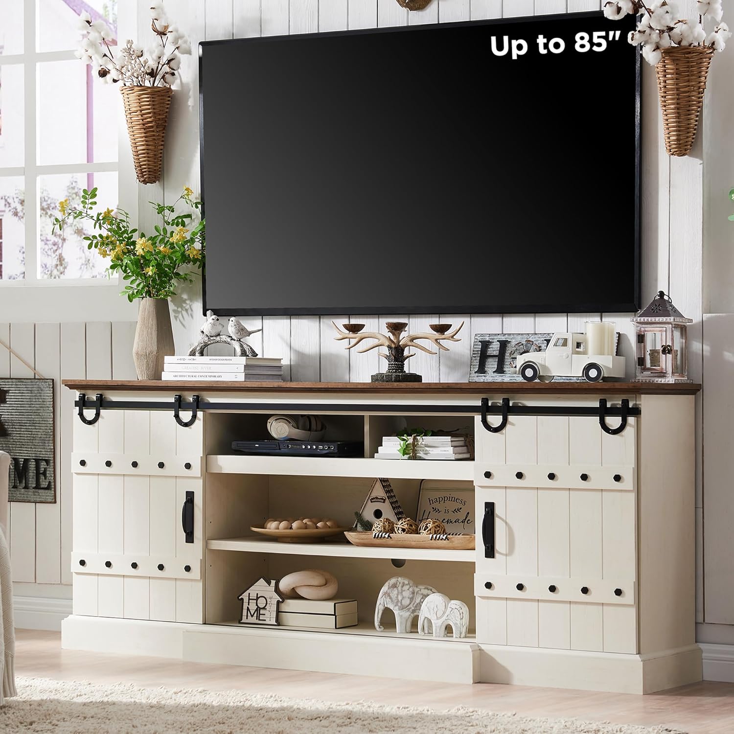 Amazon.com: OKD Farmhouse 75" TV Stand for 80 85 Inch TV, Rustic Media ...