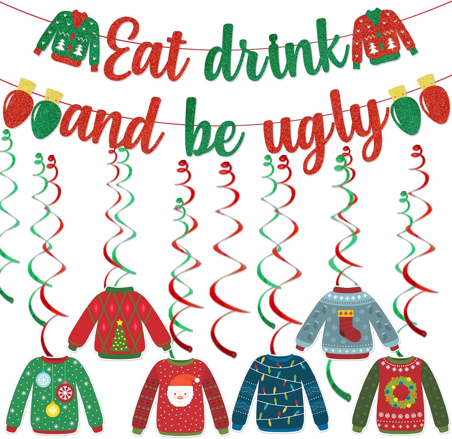 Amazon.com: Eat Drink And Be Ugly Banner Ugly Christmas Sweater ...