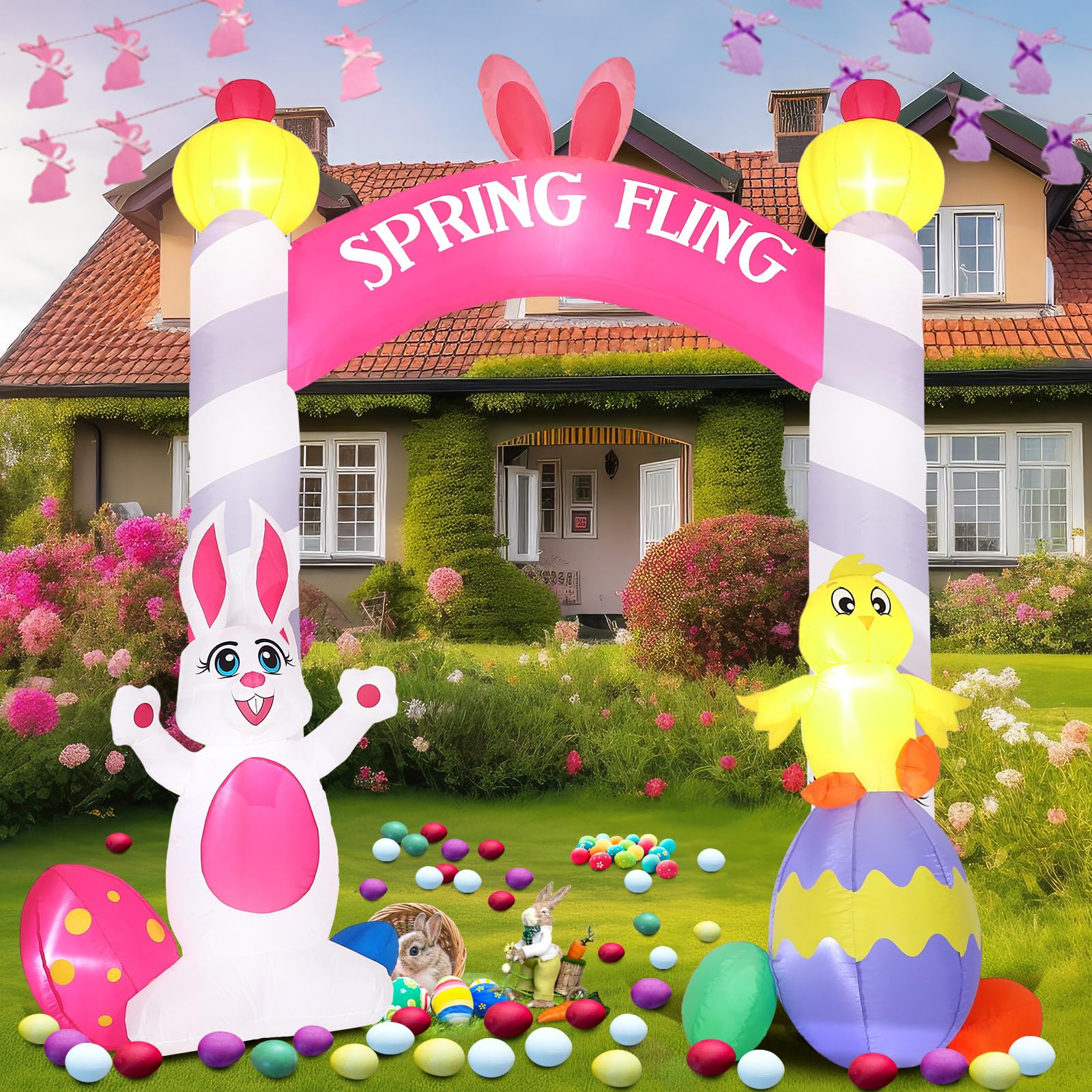 9 FT Easter Inflatables Archway Outdoor Decorations Spring Bunny with ...