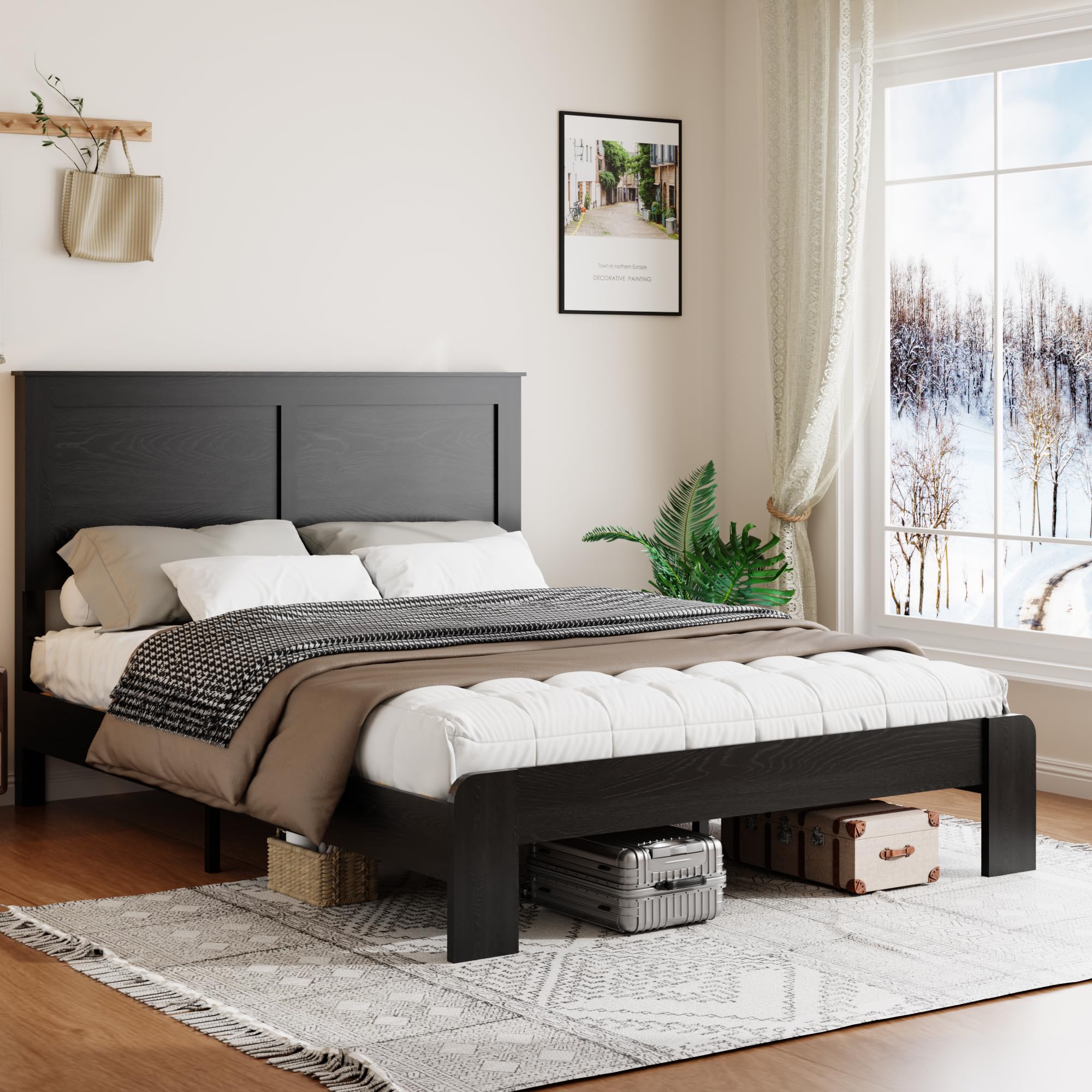 Amazon.com: SAMTRA Wooden Bed Frame Queen Size with Headboard ...