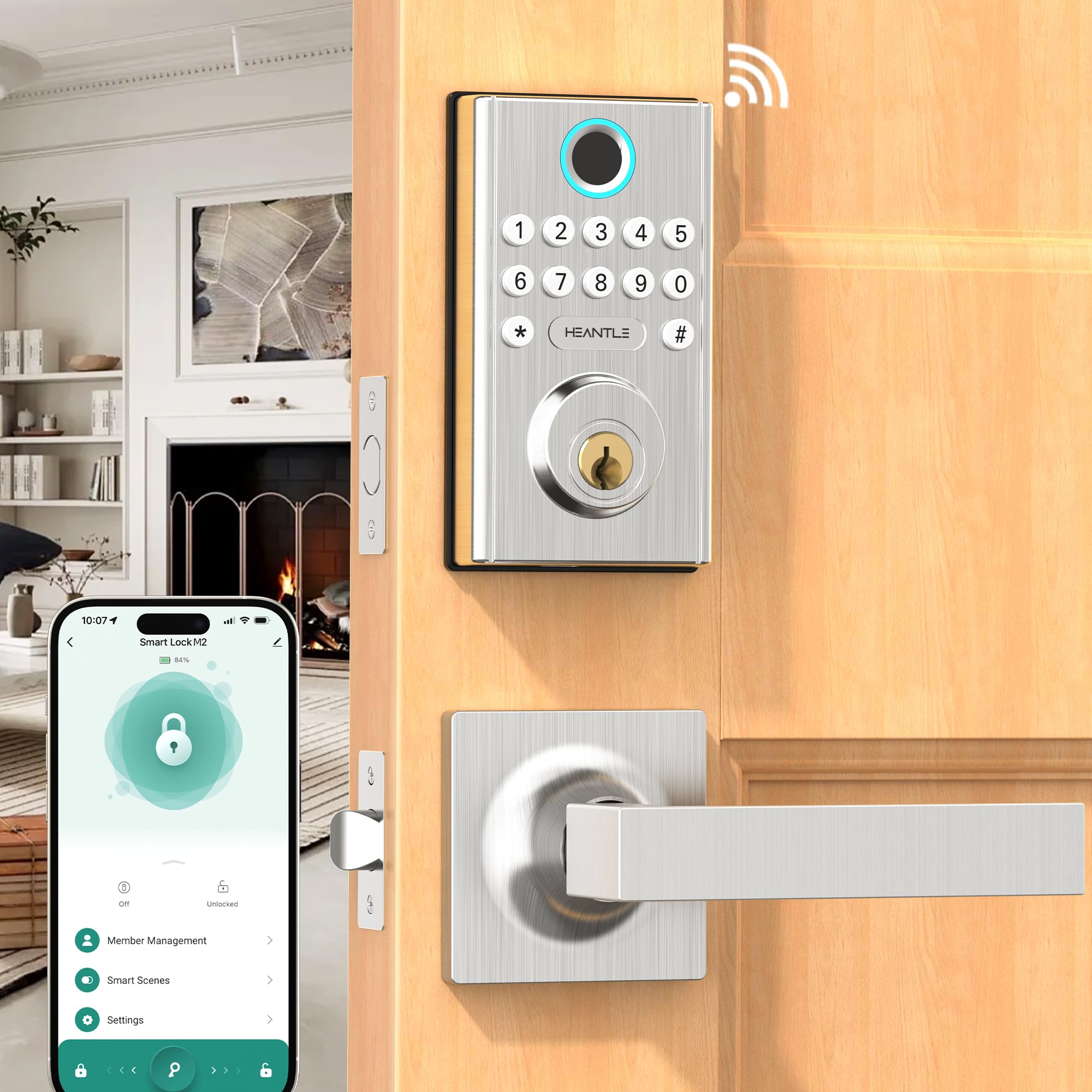 Snapklik.com : WiFi Keyless Entry Door Lock - HEANTLE Smart Lock Handle Set