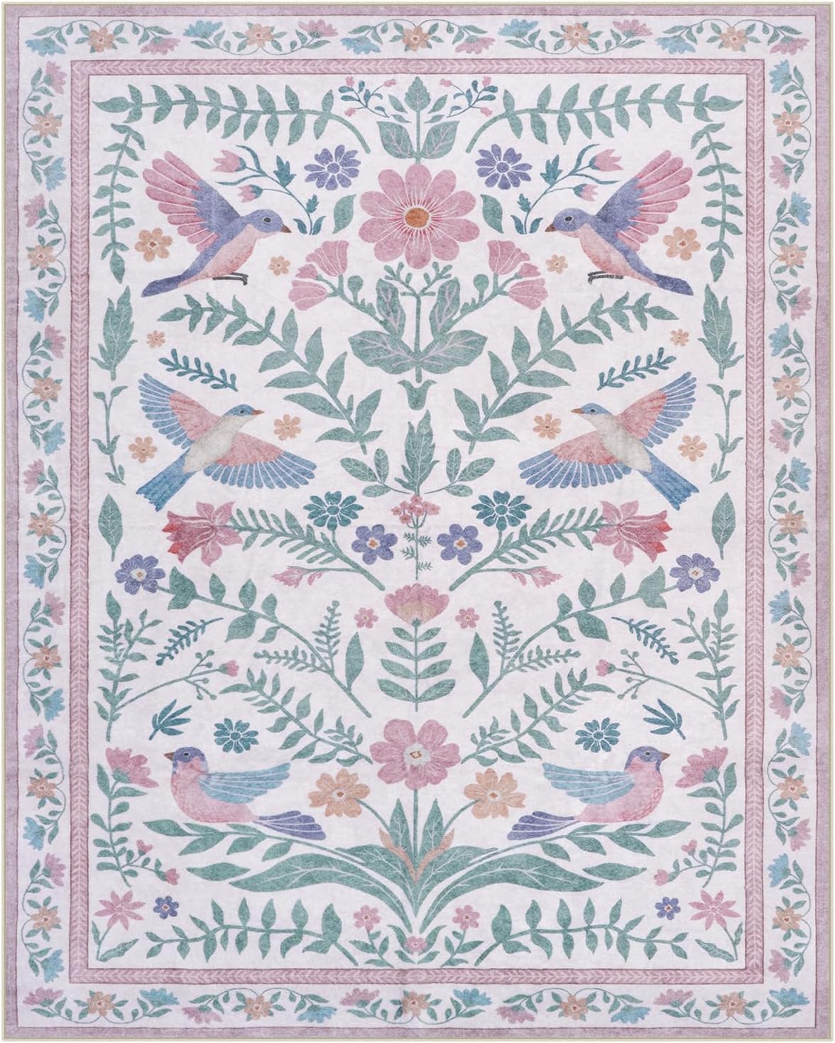 Amazon.com: LIVEBOX Washable Rug 8x10, Floral Area Rugs with Birds, Non ...