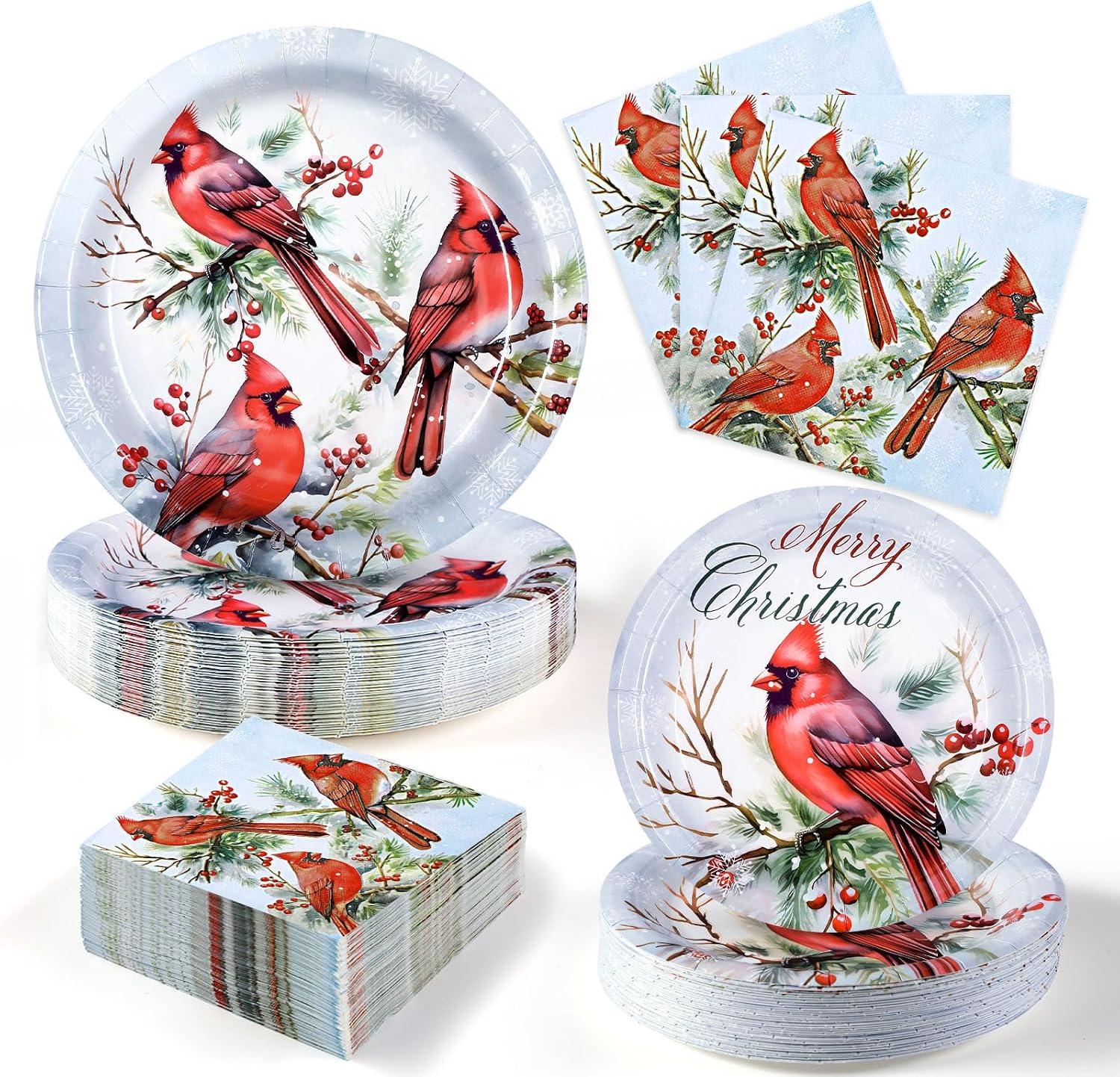 Amazon.com: Homlouue 200 Pcs Christmas Paper Plates and Napkins Sets ...