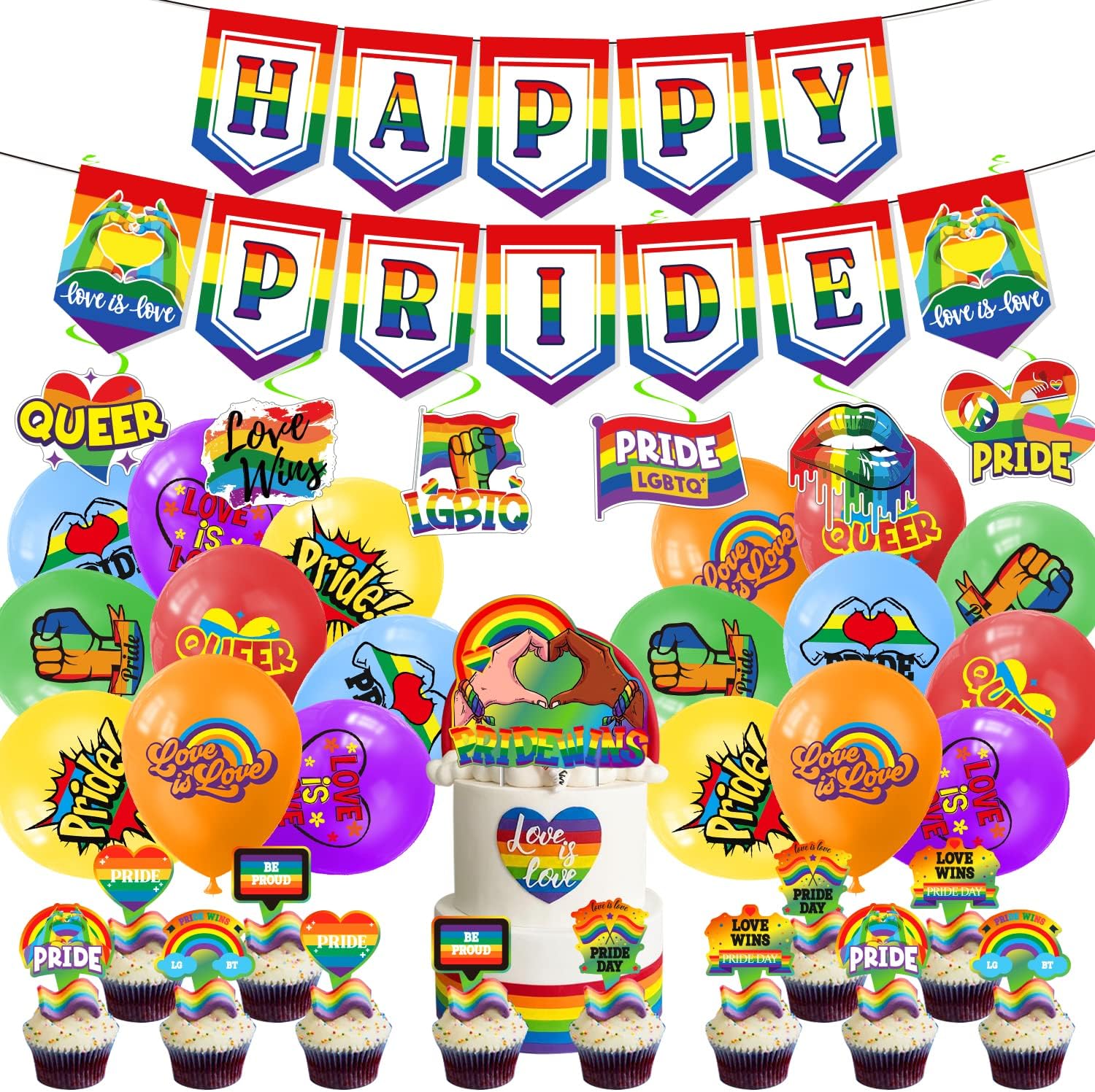 Amazon.com: 44 Pieces Pride Month Decorations Pride Party Decorations, Love is Love Rainbow ...