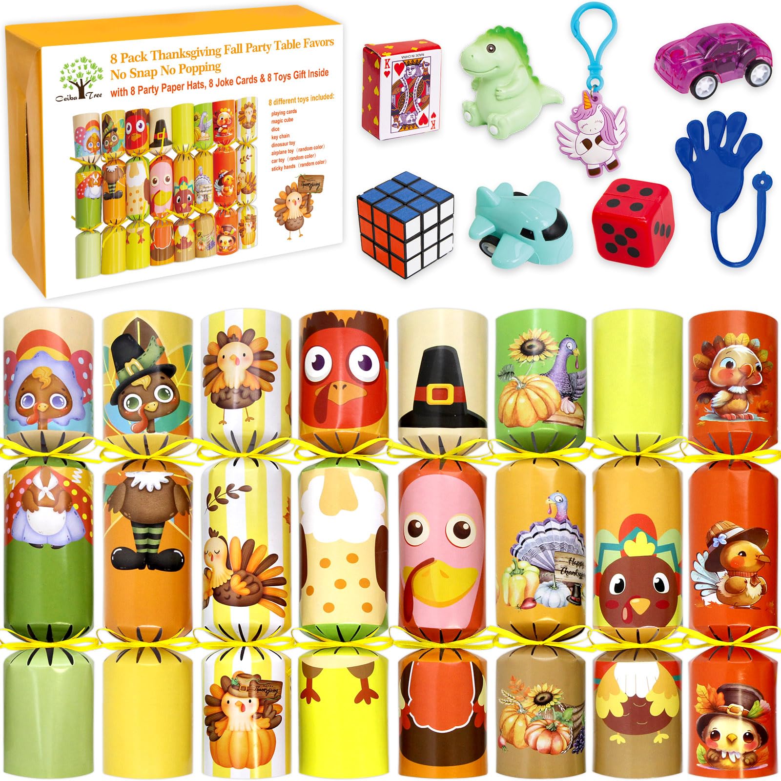 Amazon.com: 8 PC Thanksgiving Crackers Poppers Party Table Favors No ...