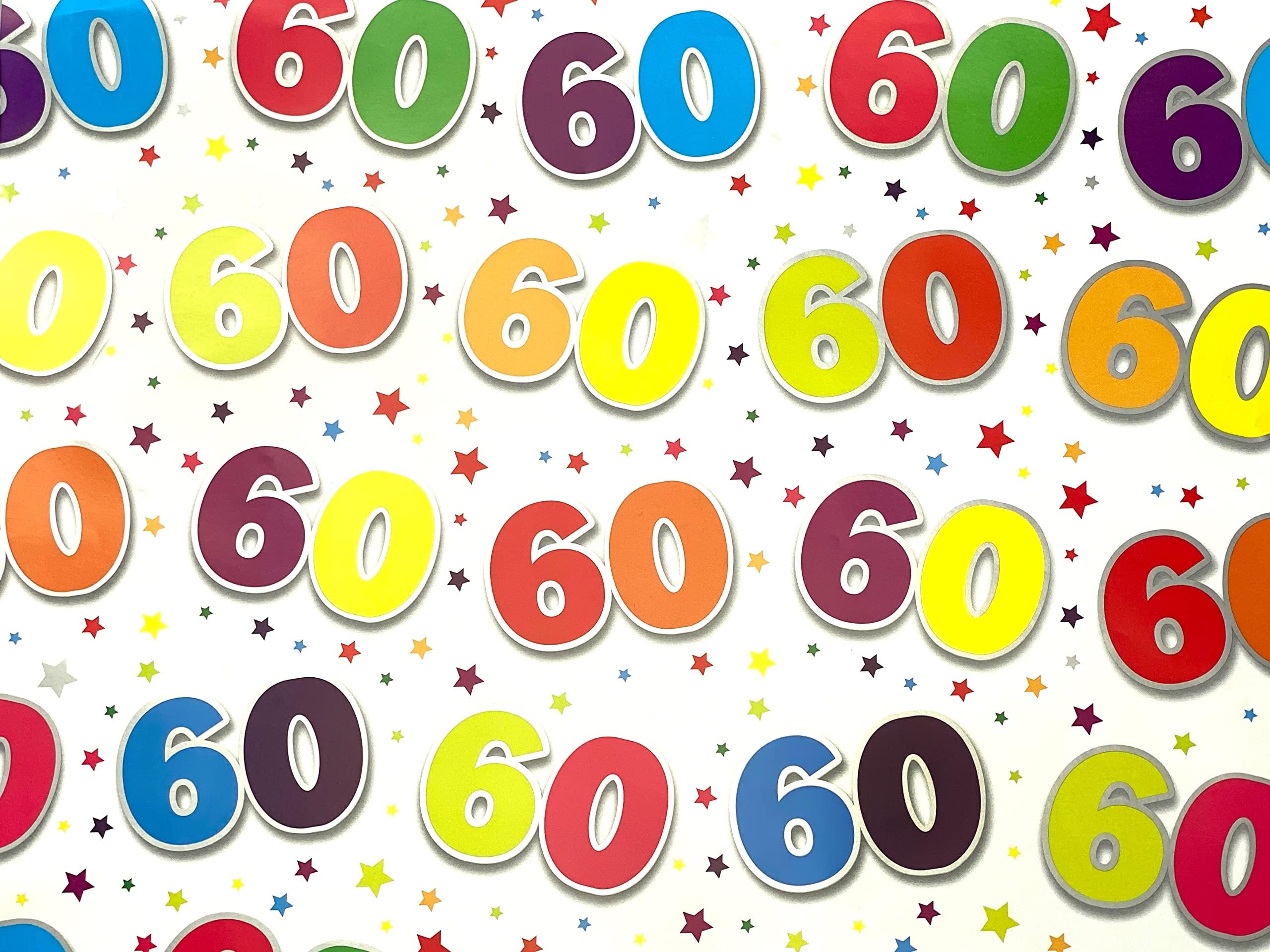60th Birthday Wrapping Paper - 2 Sheets of Gift Wrap & 1 Matching Tag ...