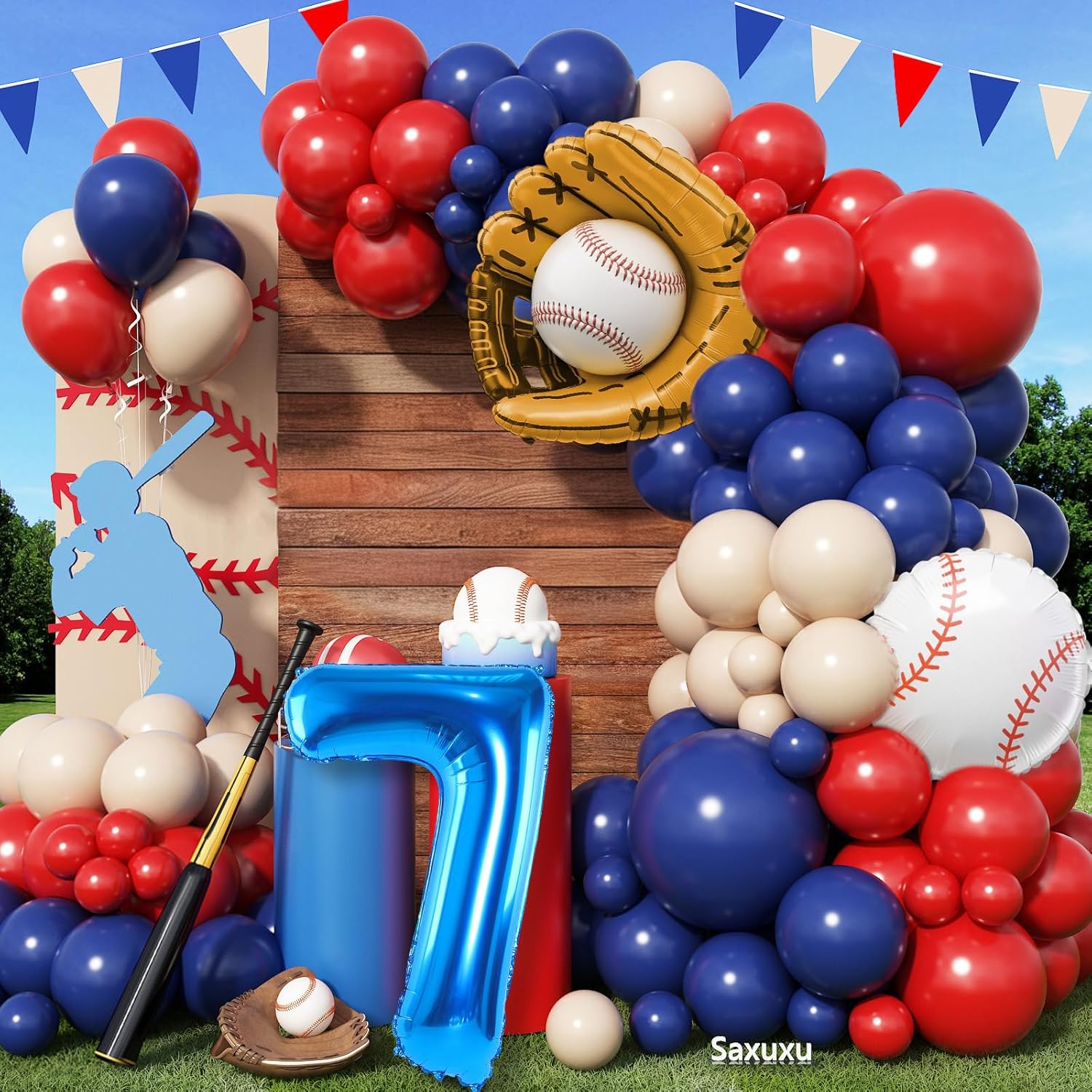 Amazon.com: Baseball Balloon Arch with 40-Inch Navy Blue Number 7 ...
