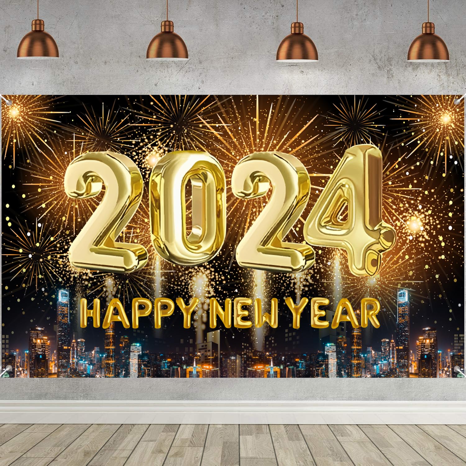 Silvester Deko, XXL Neujahr Hintergrund Banner Happy New Year 2024 Deko, 2024 Silvester Thema ...