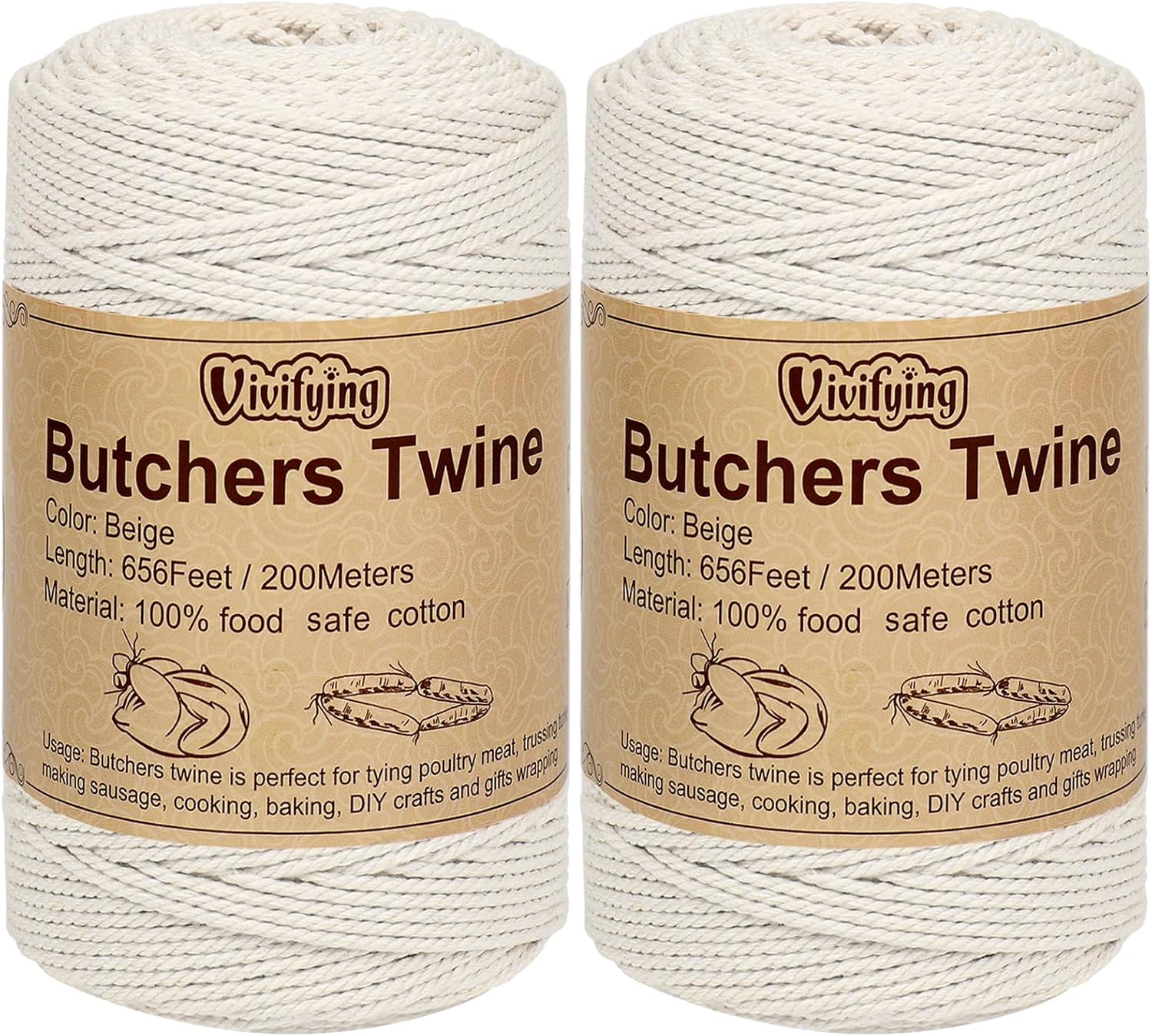 Amazon.com: Vivifying Butchers Twine, 2pcs x 656 Feet 2mm Food Safe ...