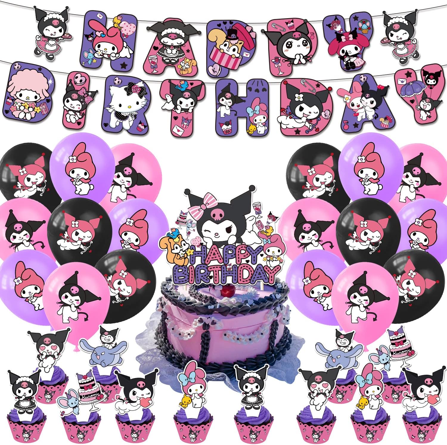 Amazon.com: Kawaii Cartoon Birthday Decorations ，Kuromi Birthday Party ...