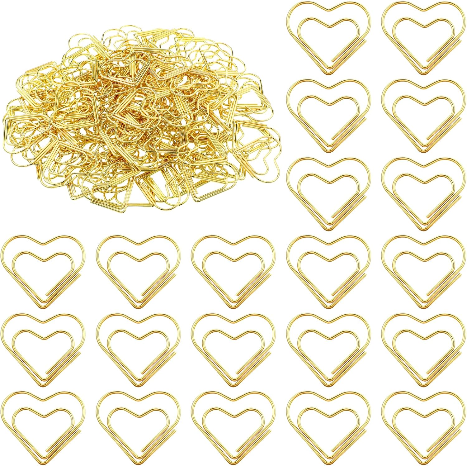 Amazon.com : LXUEJIE 150 Pcs Gold Heart Paper Clips, Cute Metal Heart ...