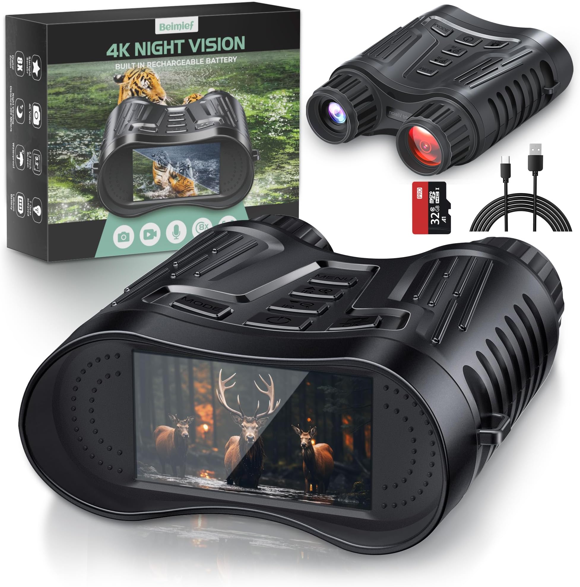Night Vision Binoculars Goggles Camera - 4K 3.2’’ TFT LCD Infrared ...