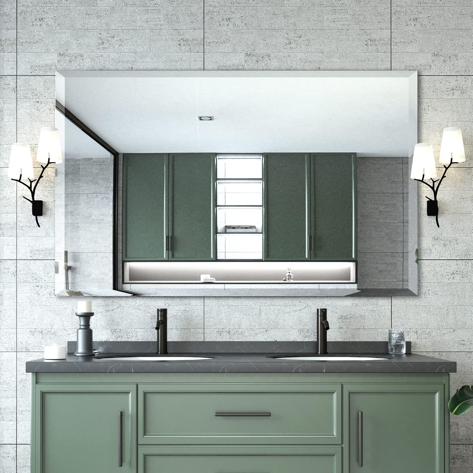 Amazon.com: LAMCHMOR 30x36 Inch Bathroom Mirror Frameless Beveled Edge ...