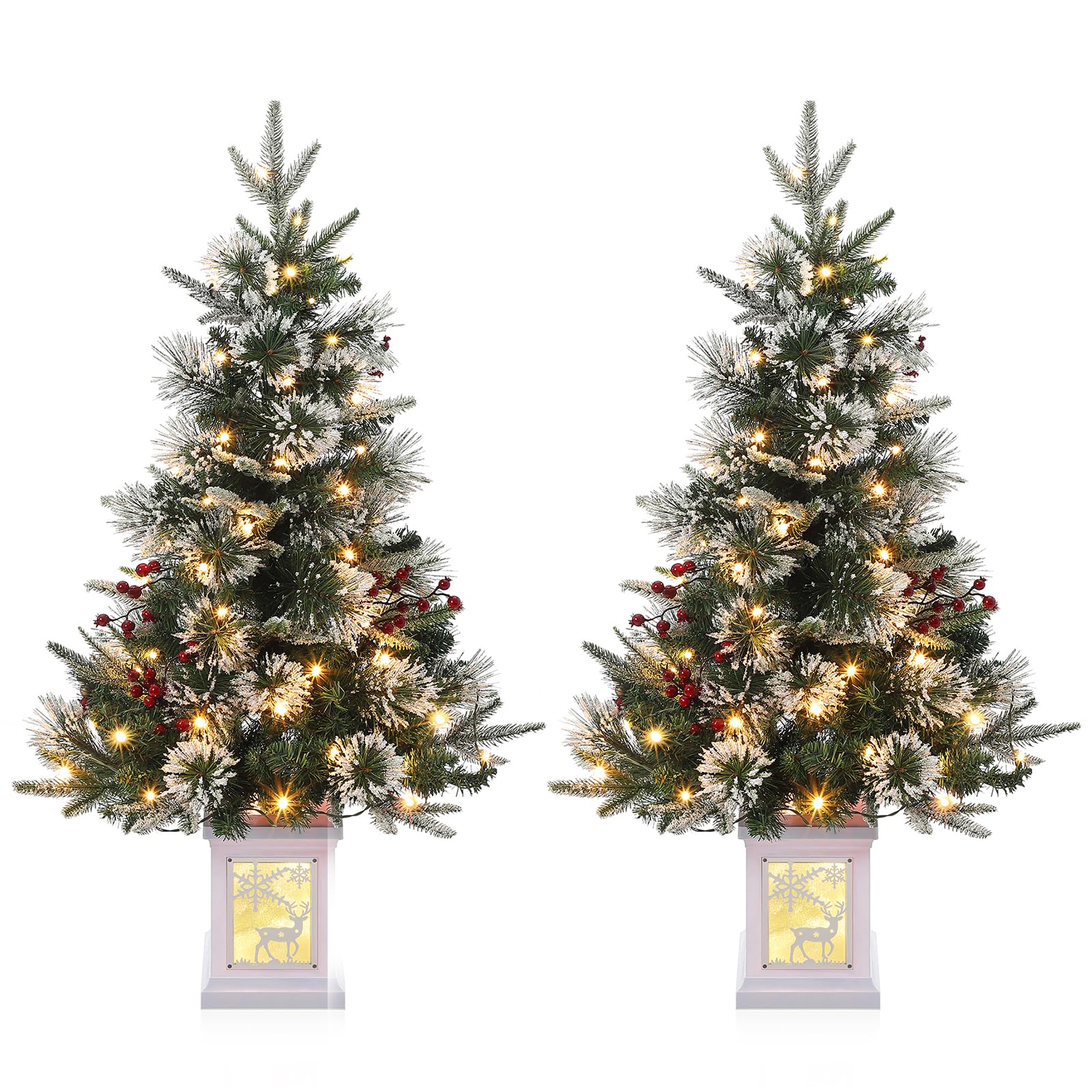Amazon.com: Pre-lit Artificial Christmas Tree 3 ft Small Snow Flocked ...
