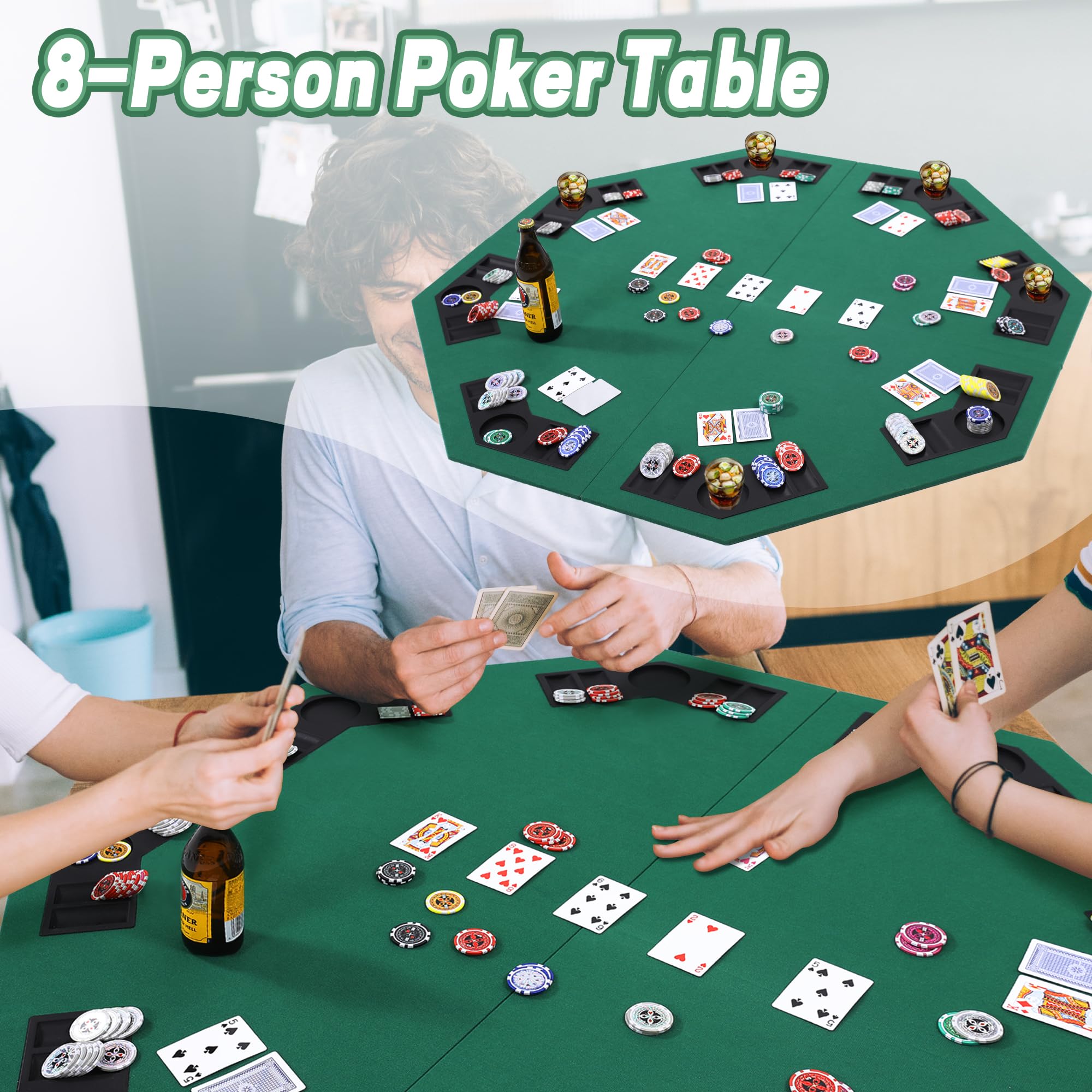 Jighaus 48' Foldable Texas Hold'em Poker Table Top, Portable 8 Players ...