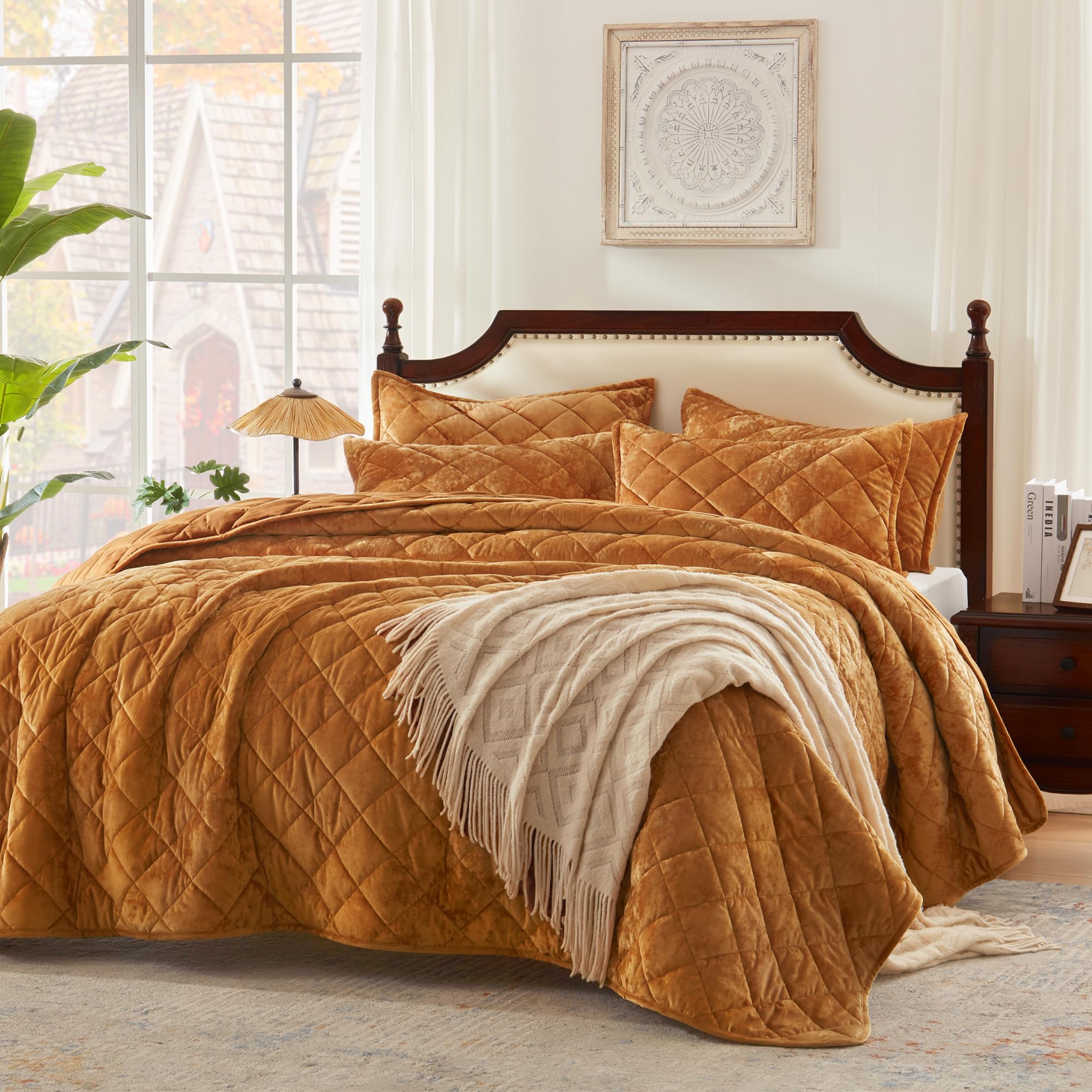 Amazon.com: EVERGRACE 3 Pieces Luxurious Queen Velvet Quilts, Ultra ...