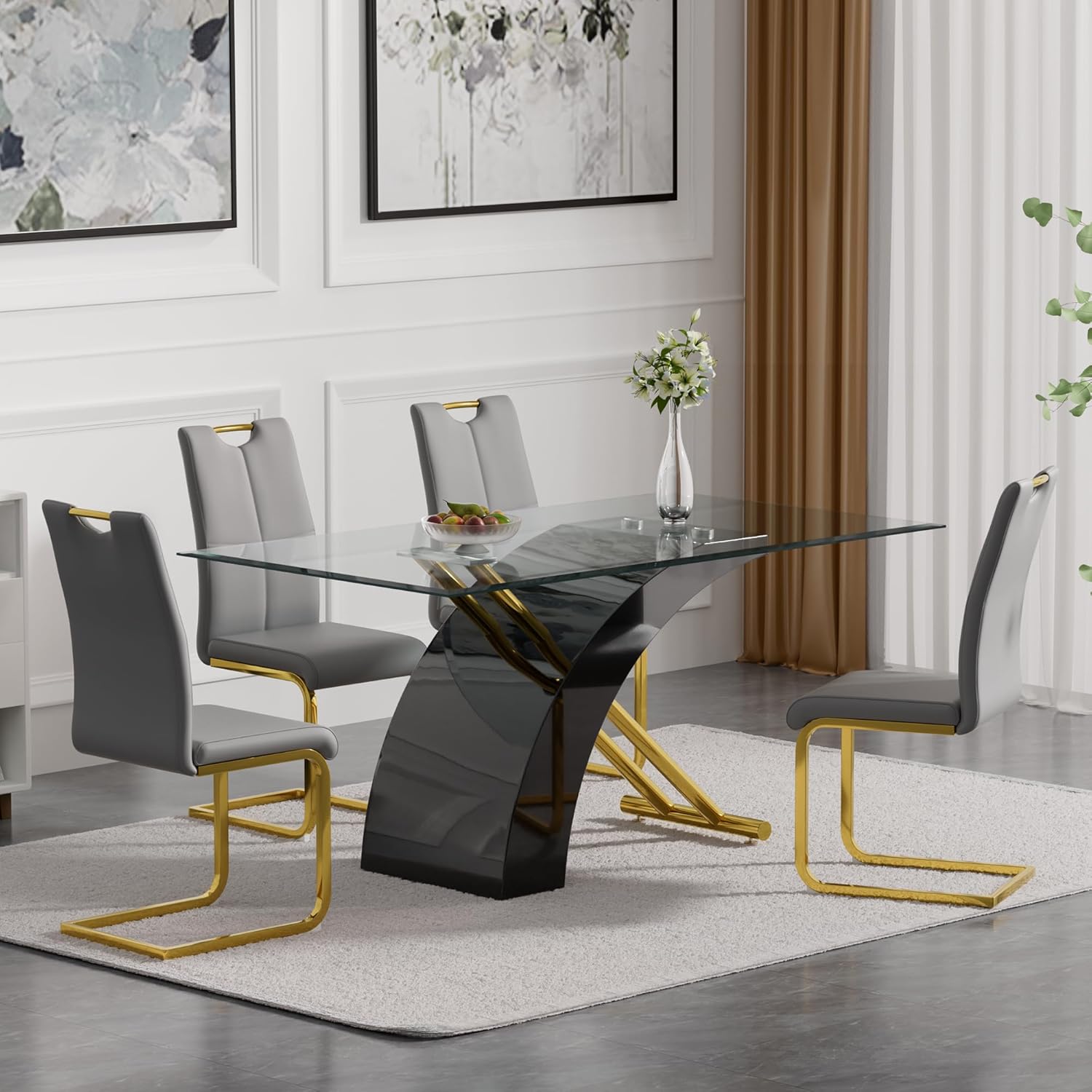 Amazon.com: Mcltopz Glass Dining Table Set for 4, Glass Dining Table ...