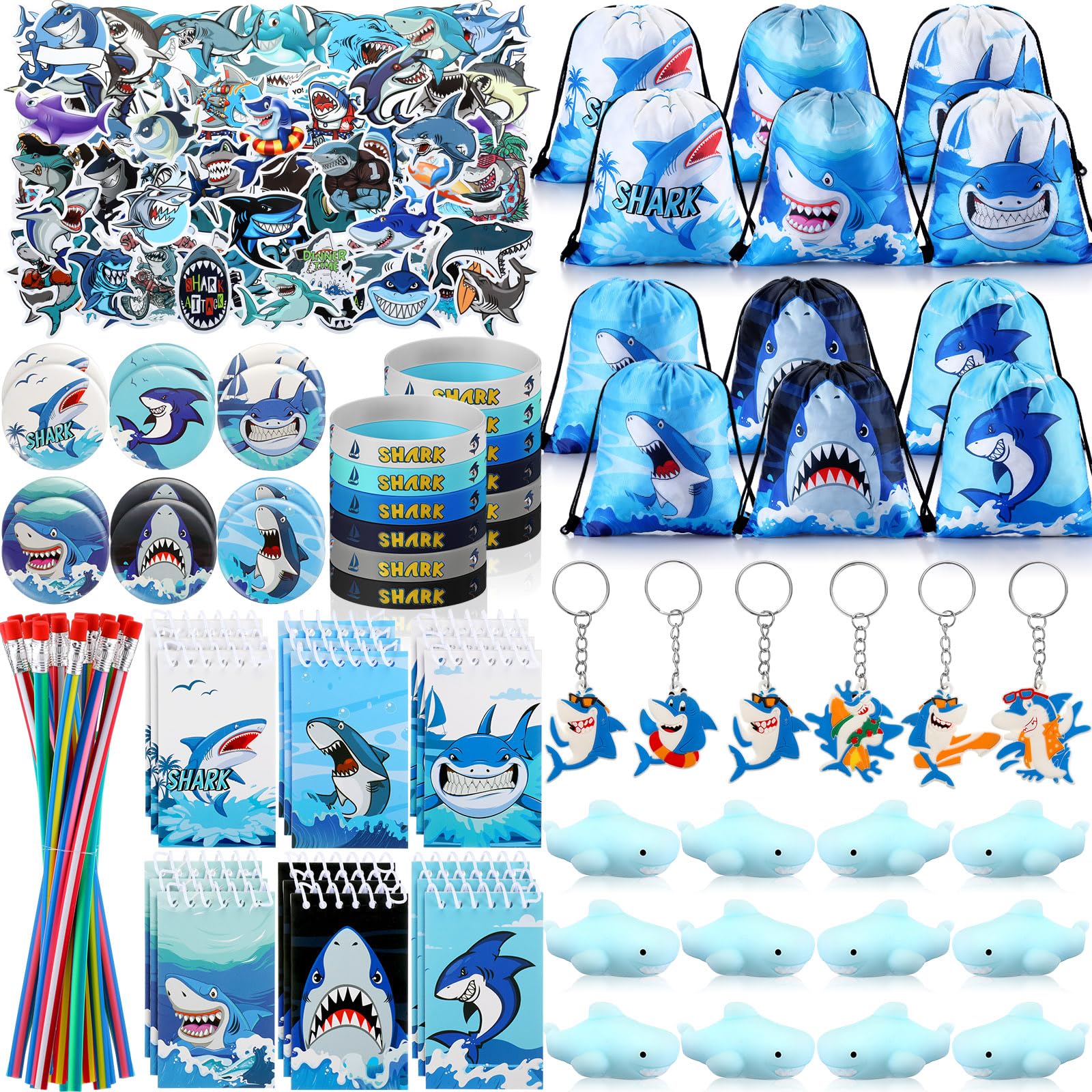 Amazon.com: Qilery 140 Pcs Shark Party Favors Shark Birthday Party ...