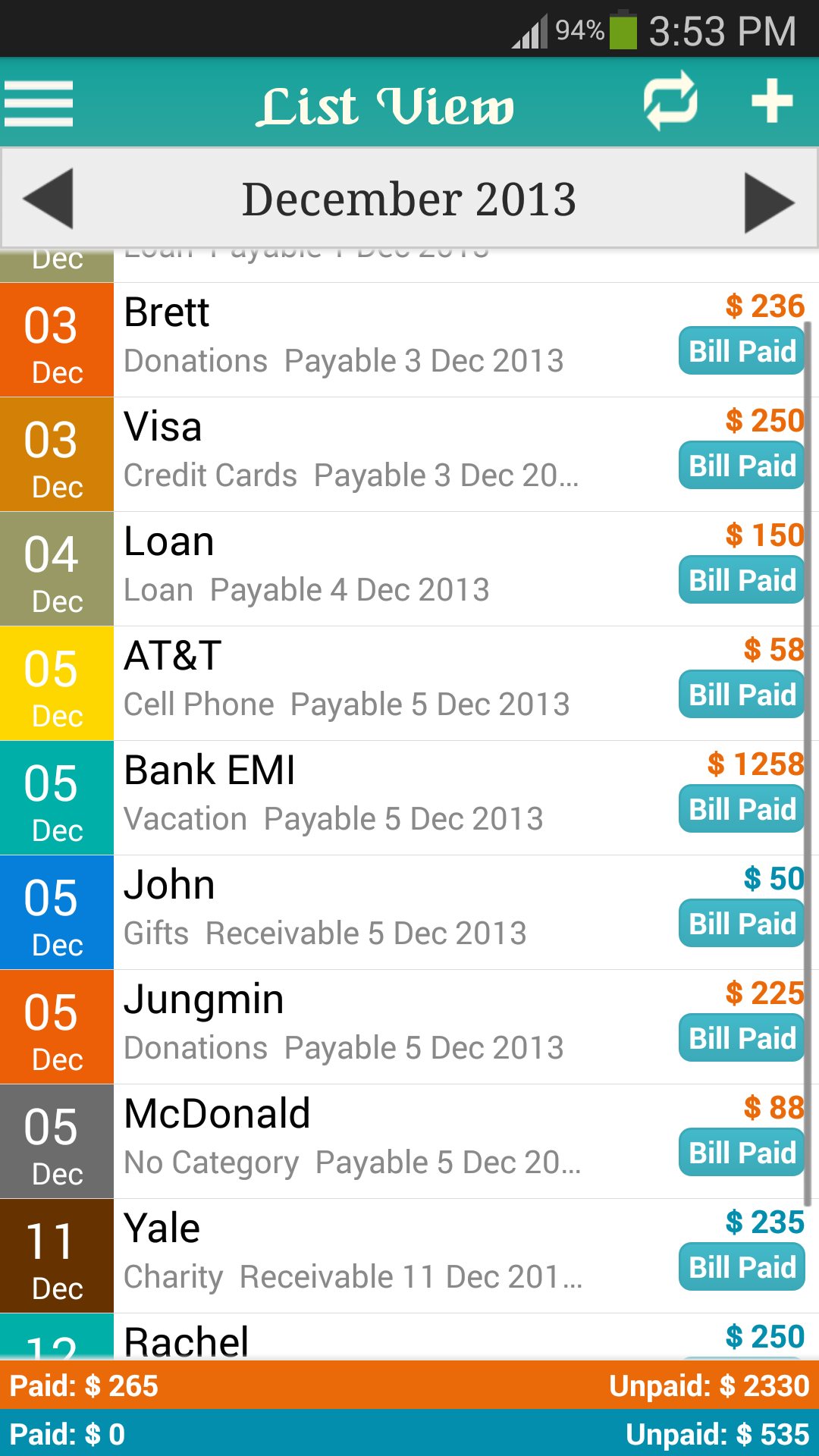 Bills Tracker Free - App on Amazon Appstore