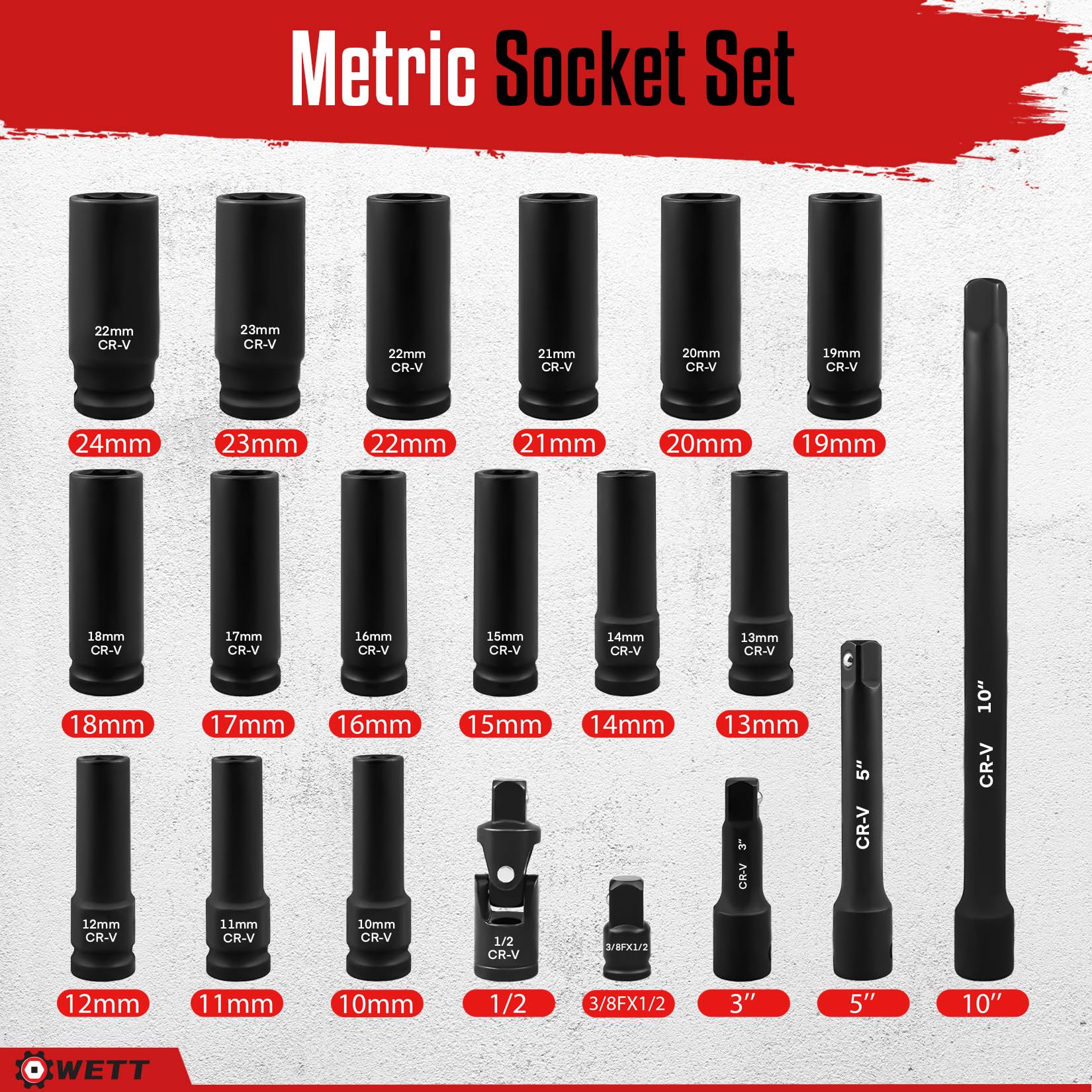 Snapklik.com : 1/2-Inch Drive Deep Impact Socket Set, 20 Piece Metric ...