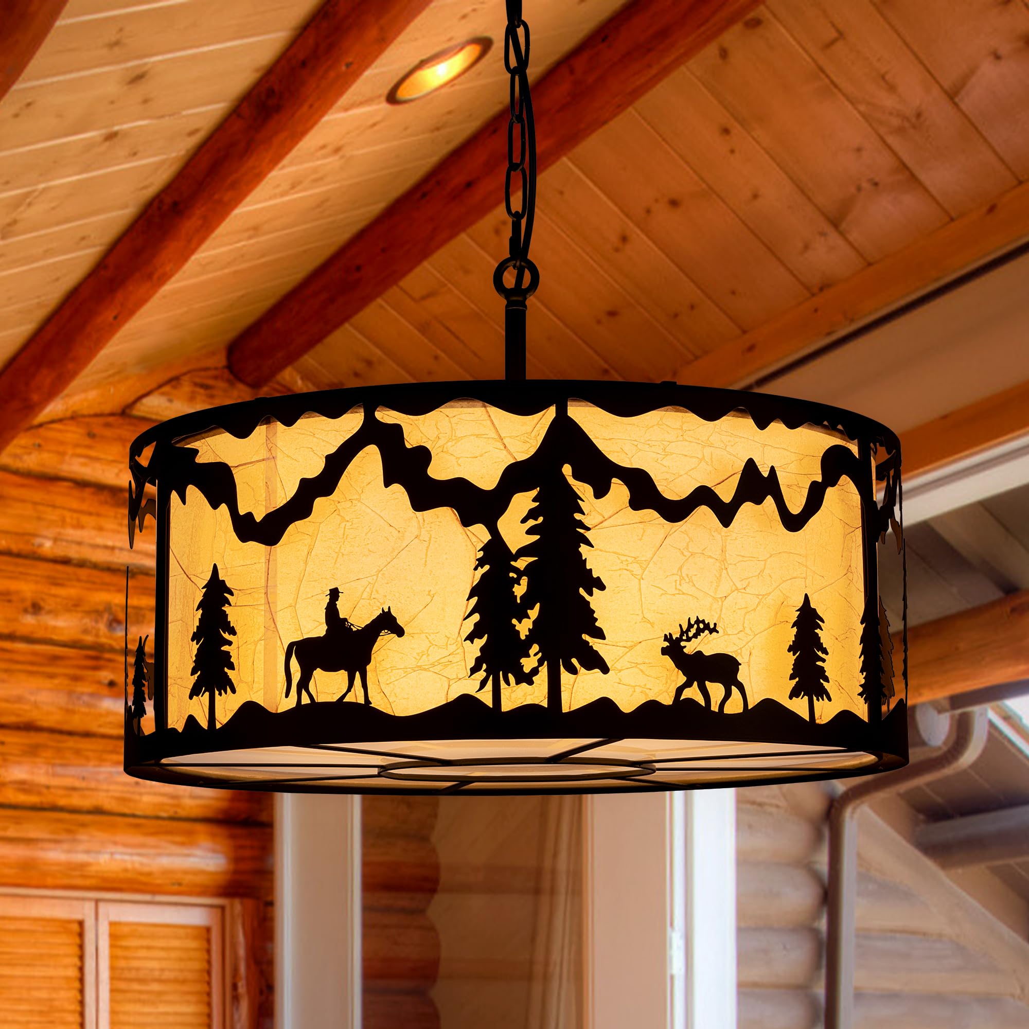 Wellmet 8-Light Farmhouse Chandelier for Dining Room, Rustic Drum ...
