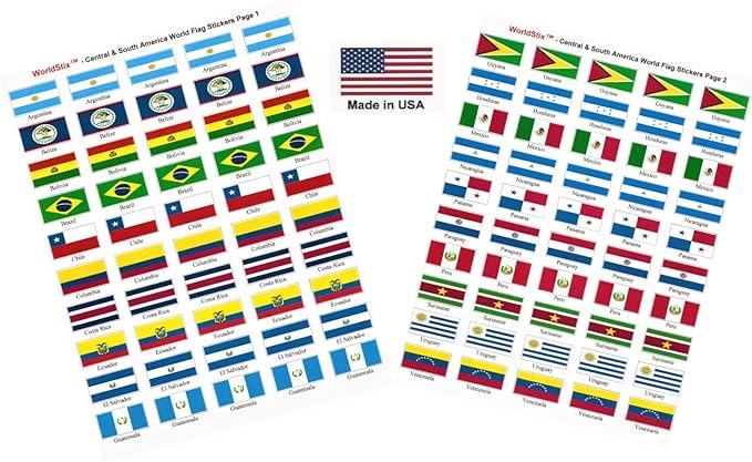 Amazon.com: 100 Stickers Representing Central and South America; 1.5x1 ...