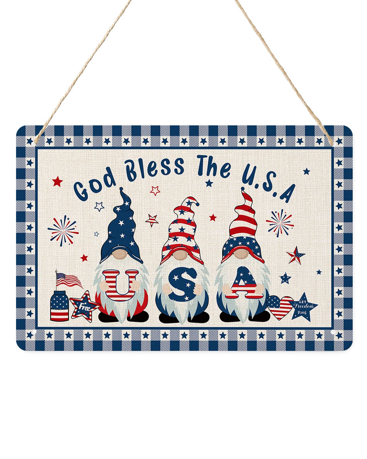 4th of July Metal Tin Sign Wall Decor 8 x 12 Inch, God Bless The USA ...