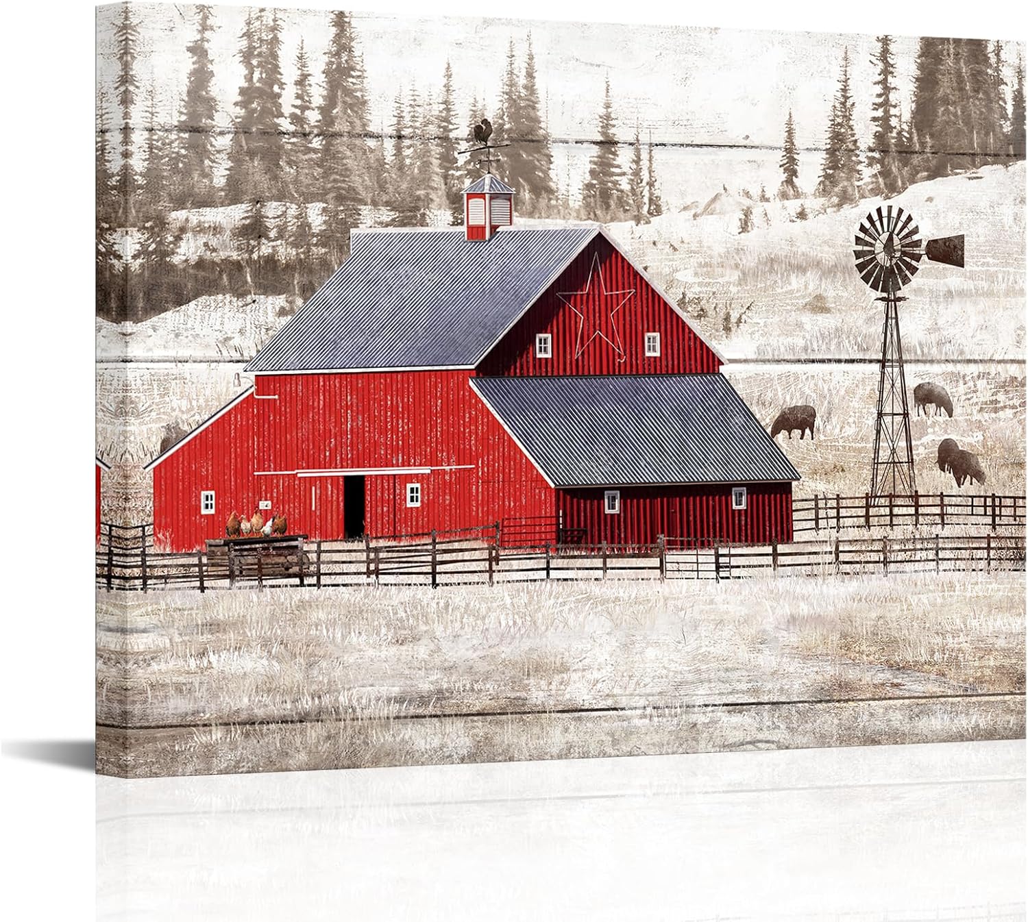 Amazon.com: Apicoture Farmhouse Wall Decor - Red Barn Pictures Windmill ...