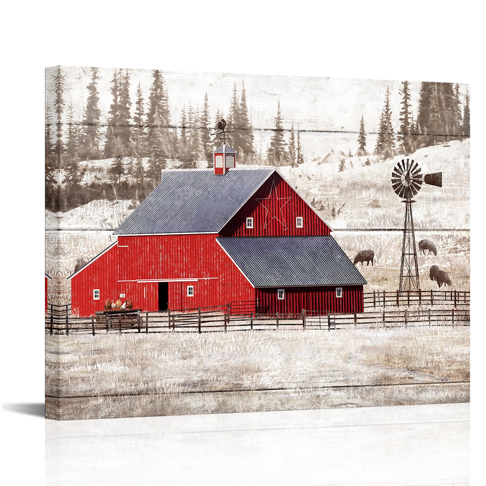 Amazon.com: Apicoture Farmhouse Wall Decor - Red Barn Pictures Windmill ...