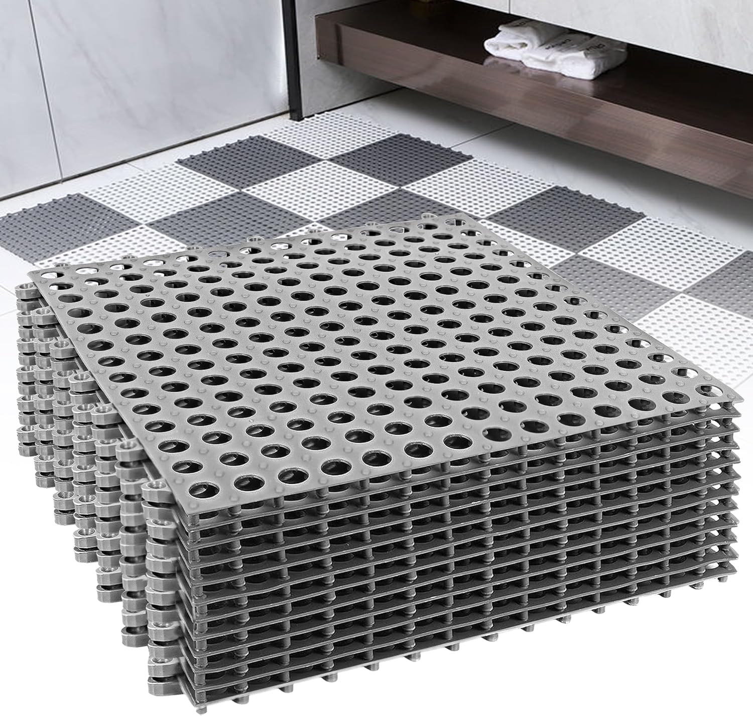 Amazon.com: 16 Pack 12" x 12" Interlocking Rubber Floor Tiles Non-Slip ...