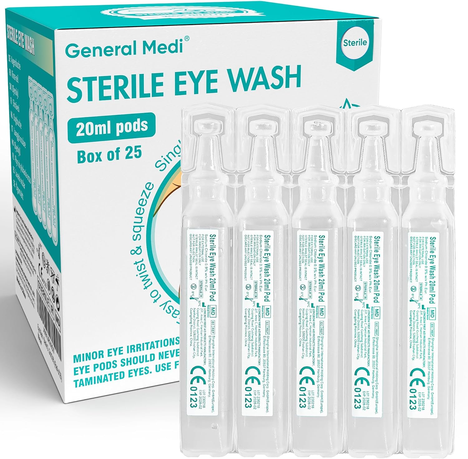 General Medi Eye Wash - Sterile Saline Solution 20ml/0.9% (Pack of 25 ...
