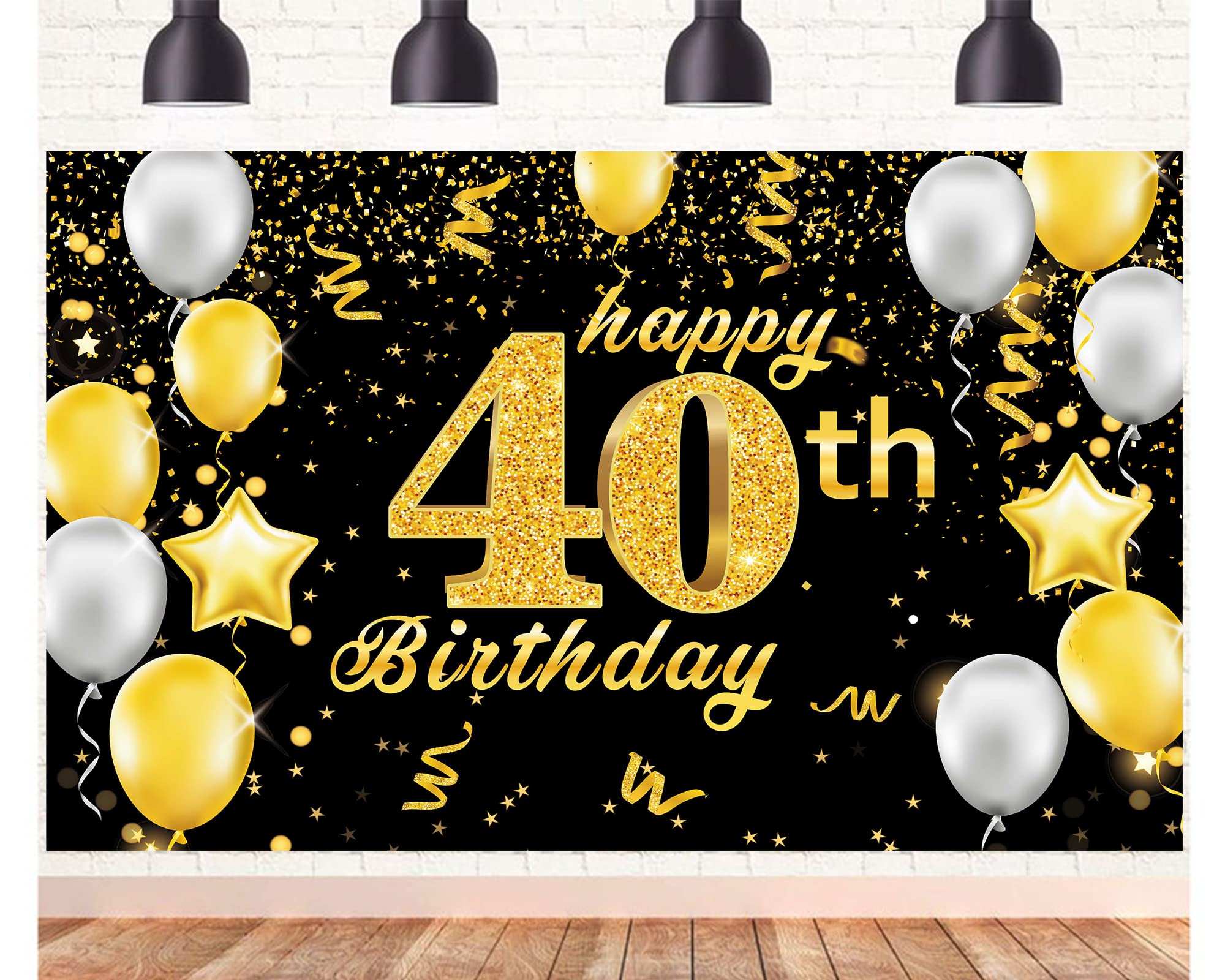 Happy 40th Birthday Banner 40th Birthday Decorations Black Gold Party ...