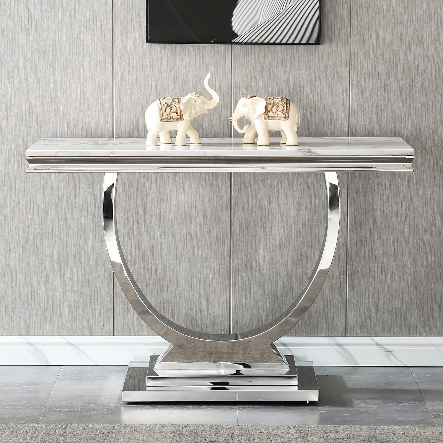 Amazon.com: White Marble Console with Mirrored Stainless Steel Base ...