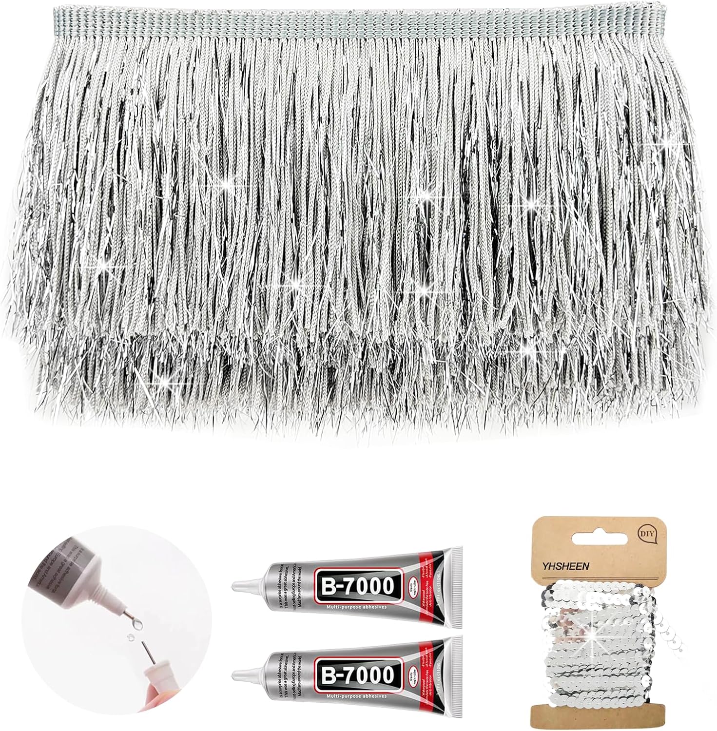 Amazon.com: Yhsheen Sliver Fringe Trim with Tinsel, 5Yards X 4 Inch ...